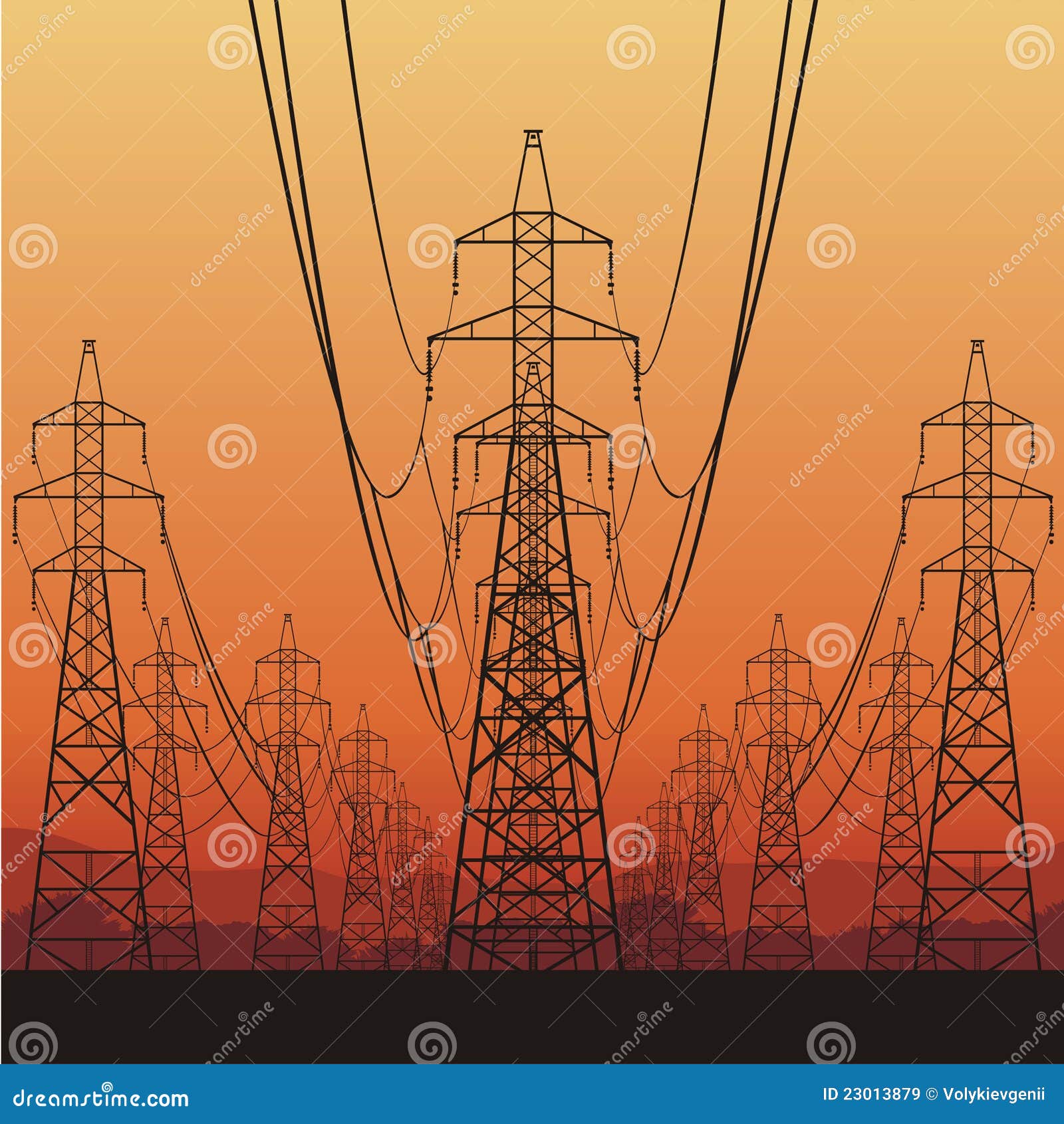 Electrical power lines stock vector. Illustration of morn - 23013879