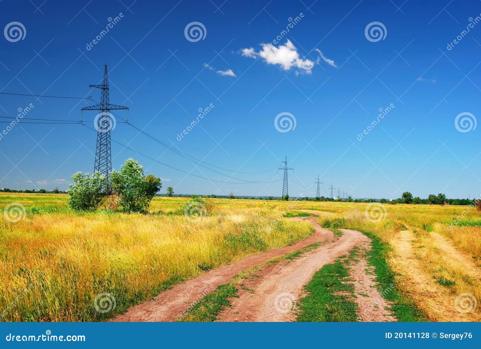 Electrical Power Lines in the Field Stock Photo - Image of grass, green ...