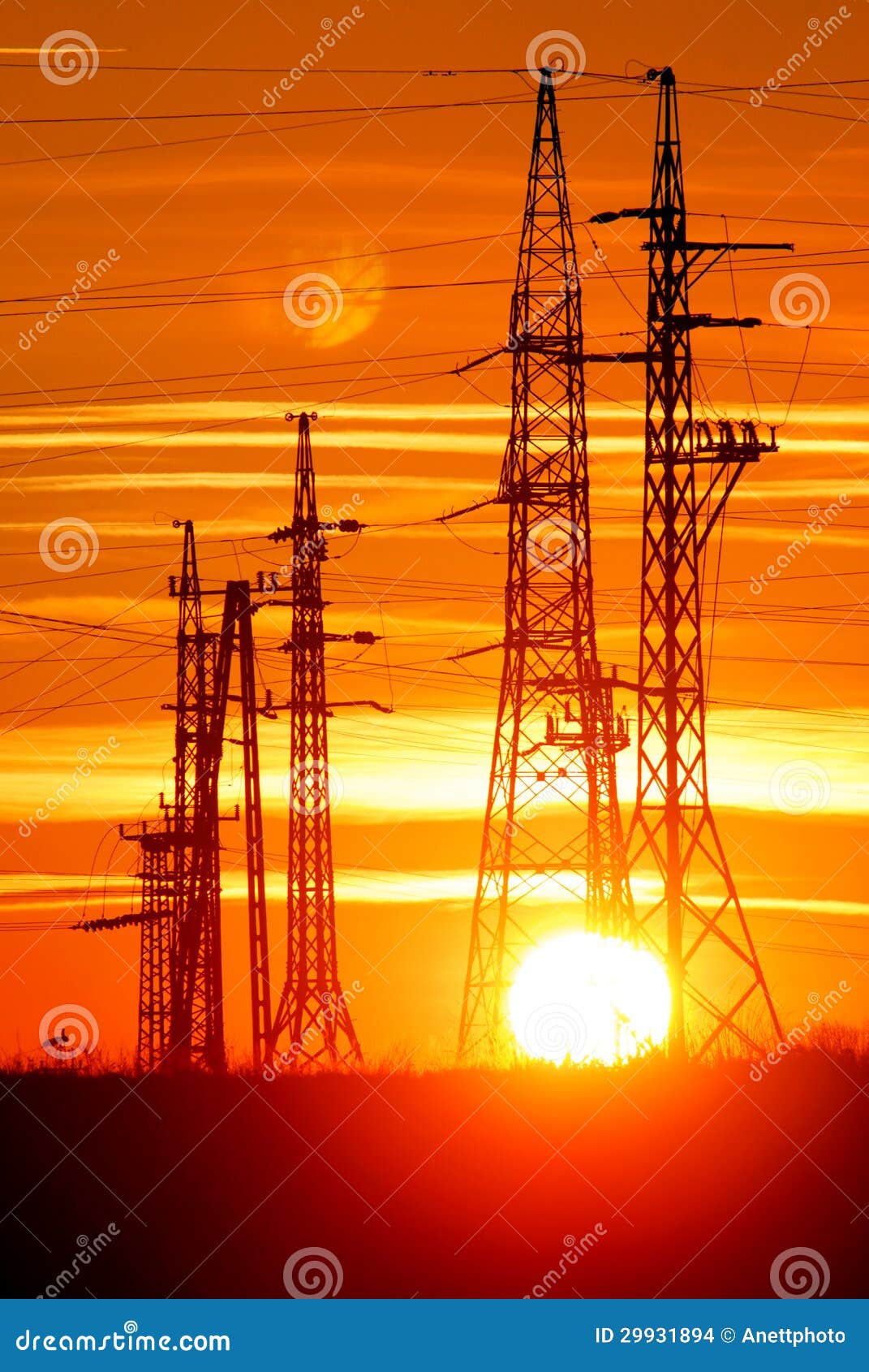 Transmission Towers with Sunset Stock Photo - Image of electric ...