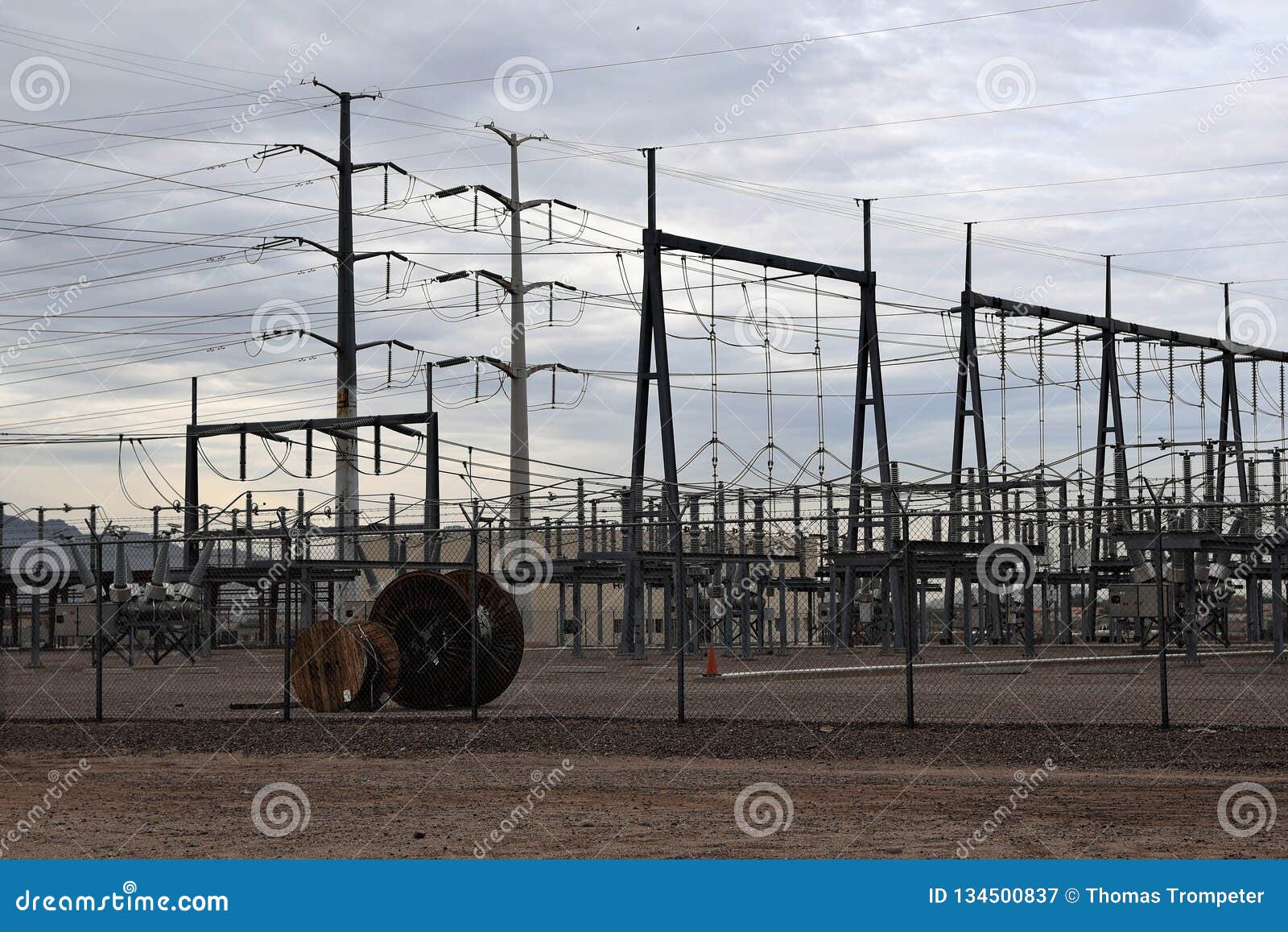 Power line at substation stock image. Image of substation - 134500837