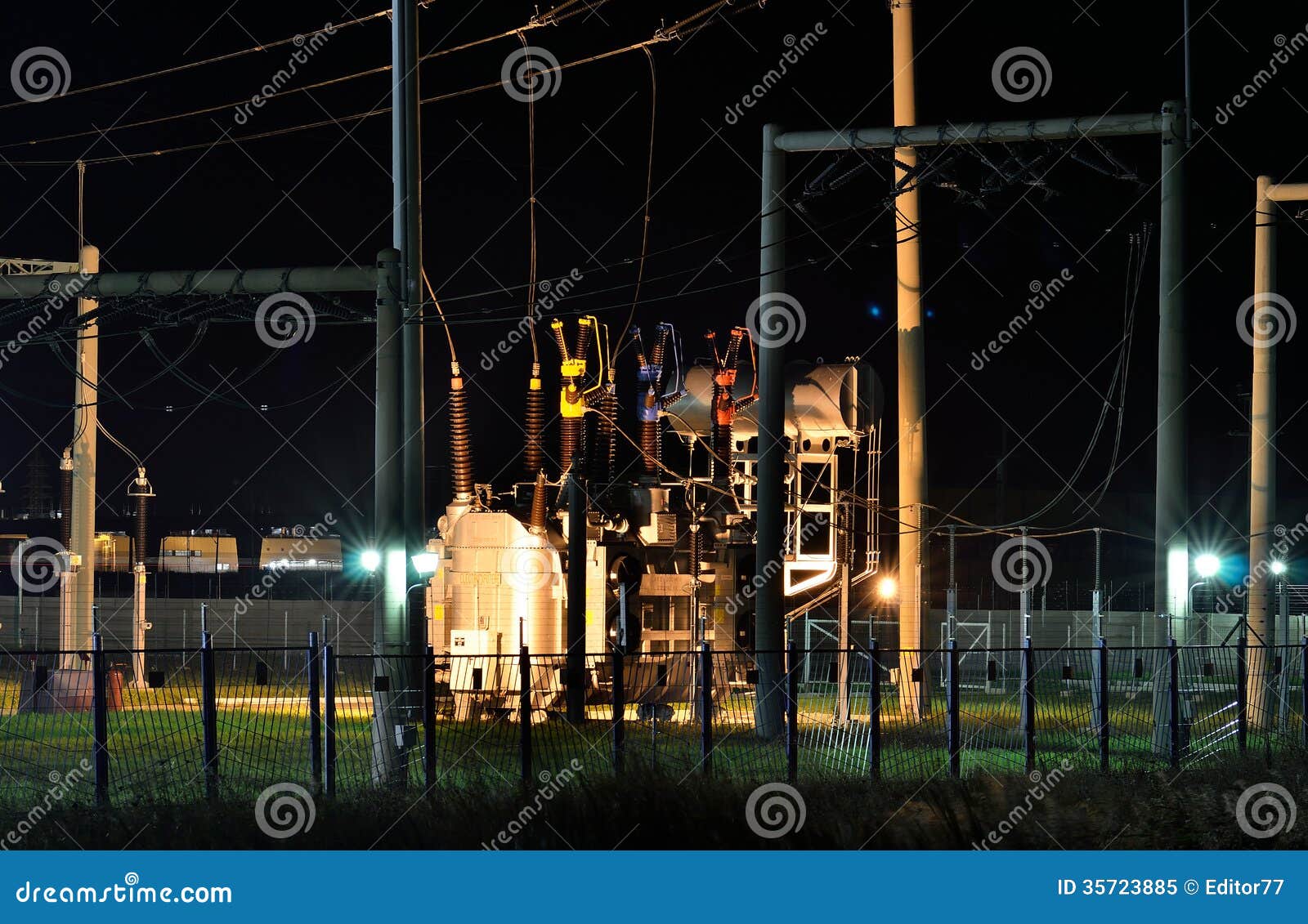 Electrical Power Plant by Night Stock Image - Image of closeup, wire ...