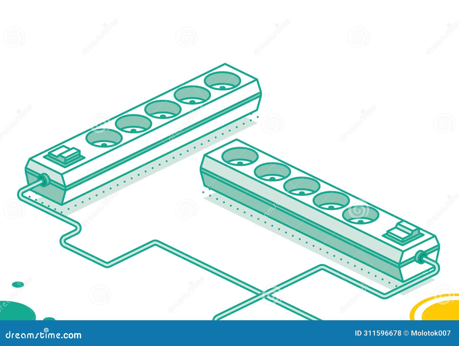 Electrical Power Socket Strip. Isometric Outline Concept. Two Objects ...