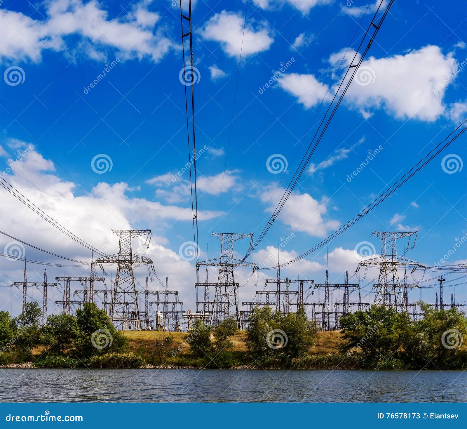 Electrical Power Station on the Hill Across the River Stock Image ...