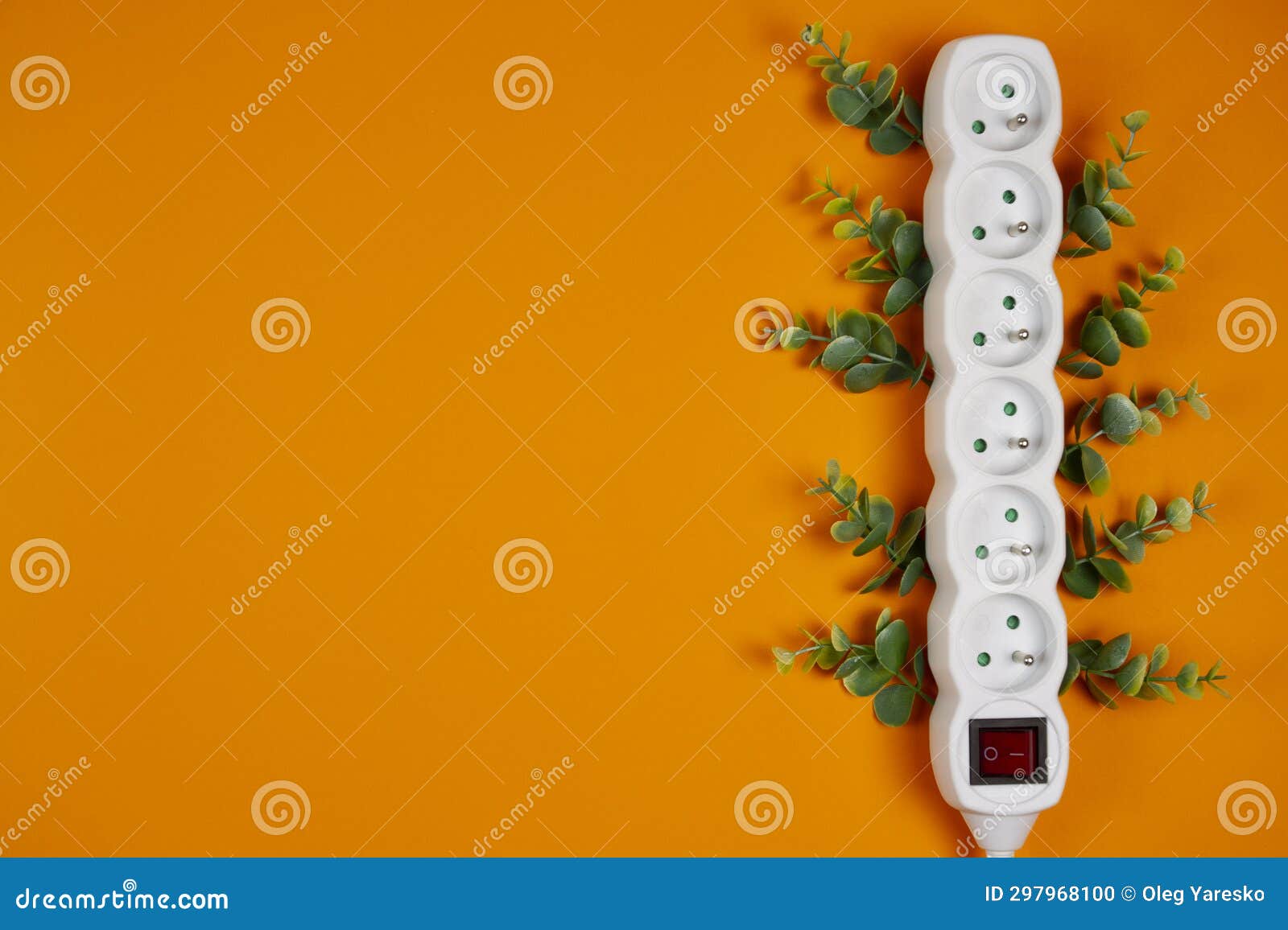 Electrical Power Strip with Green Eucalyptus Leaves Stock Photo - Image ...