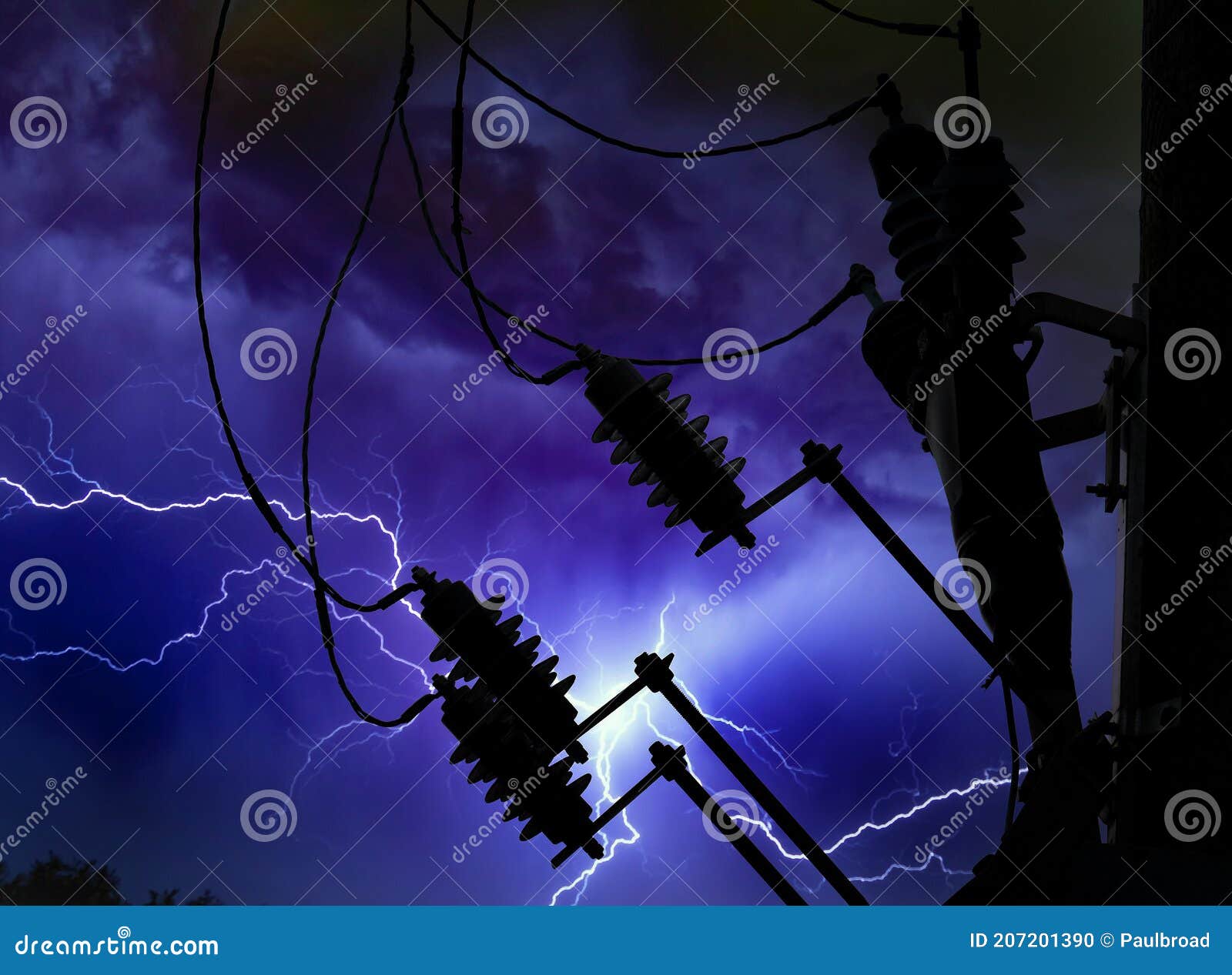 Electrical Power Supply Post with Cable and Insulators. Montage Stock ...