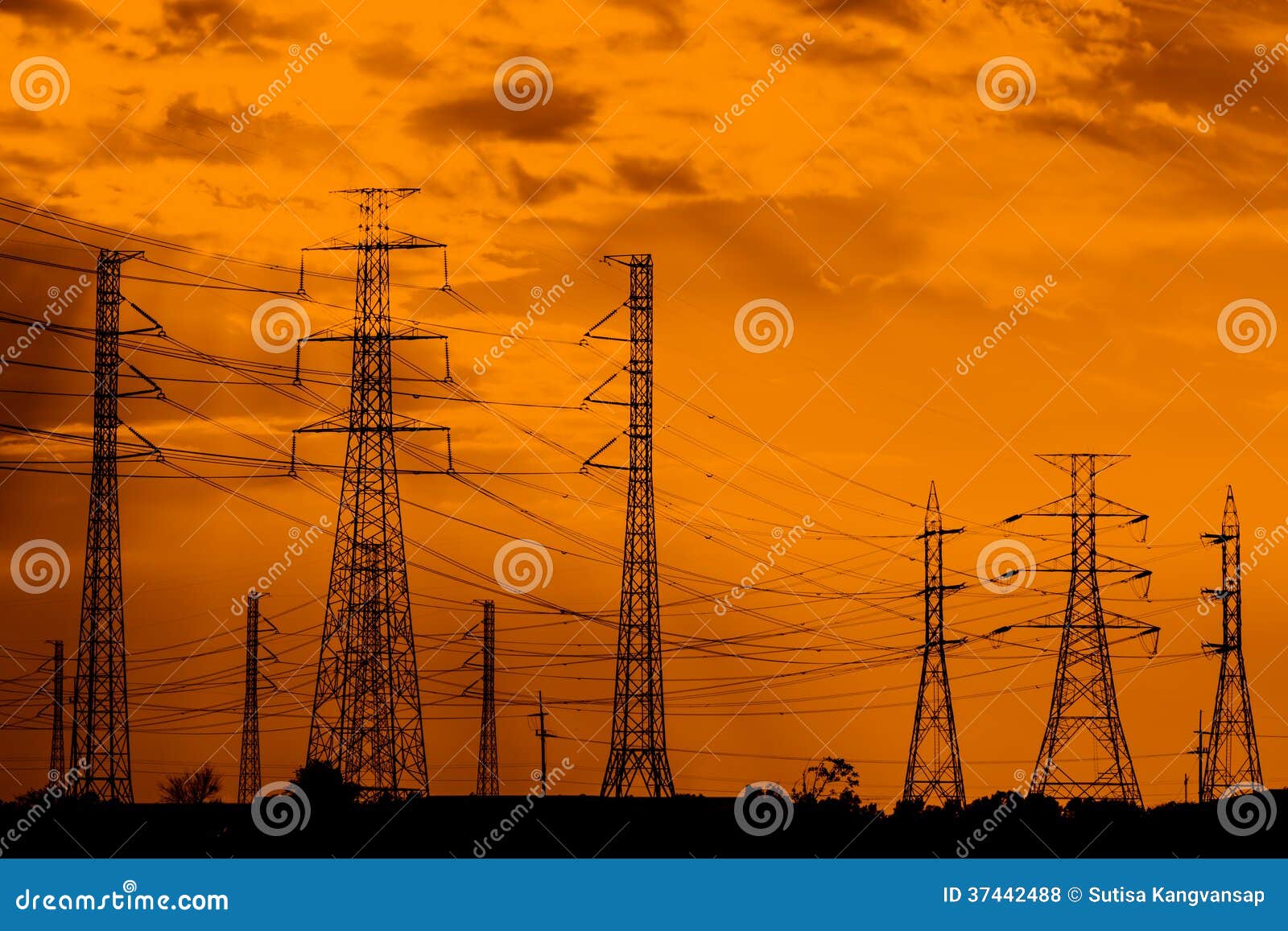 Electrical Power Tower in Silhouette Stock Photo - Image of black ...