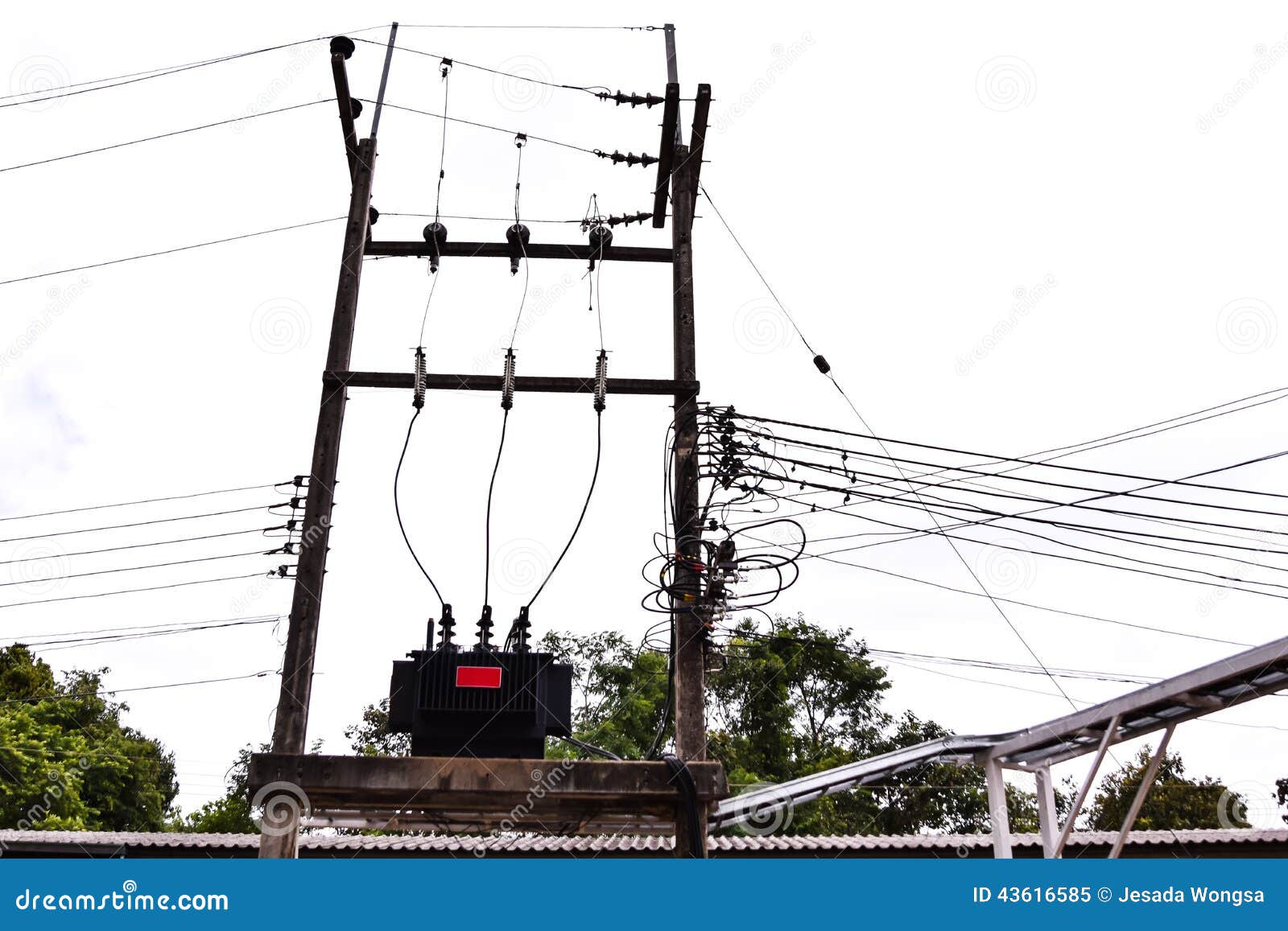 Electrical Power Transformer on High Pole Stock Image - Image of danger ...