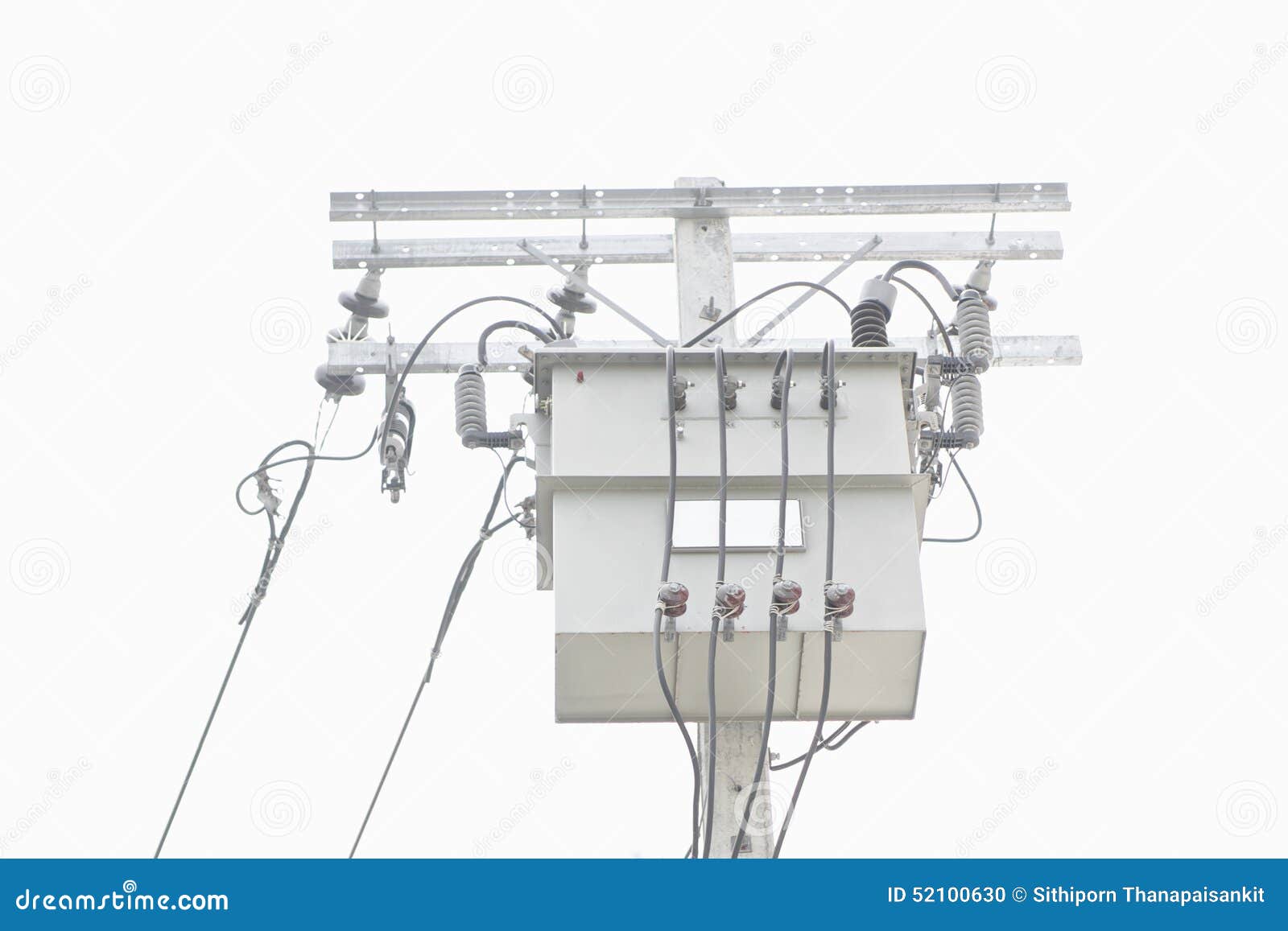 Electrical Power Transformer on Pole Isolated Stock Photo - Image of ...