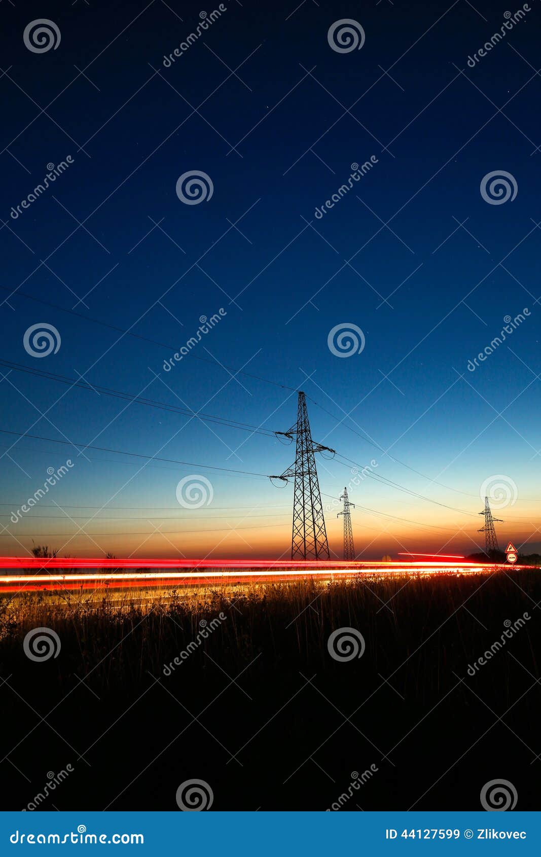 Electrical Powerlines at Dusk Stock Image - Image of exposure, grid ...