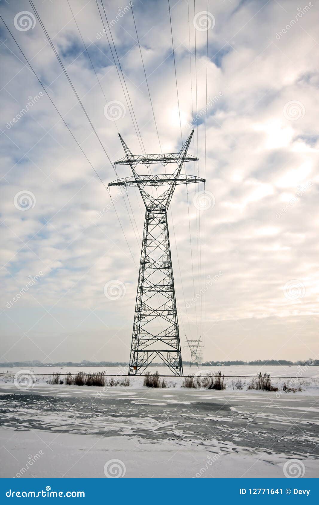 Electrical Powerlines in Winter Stock Image - Image of network ...