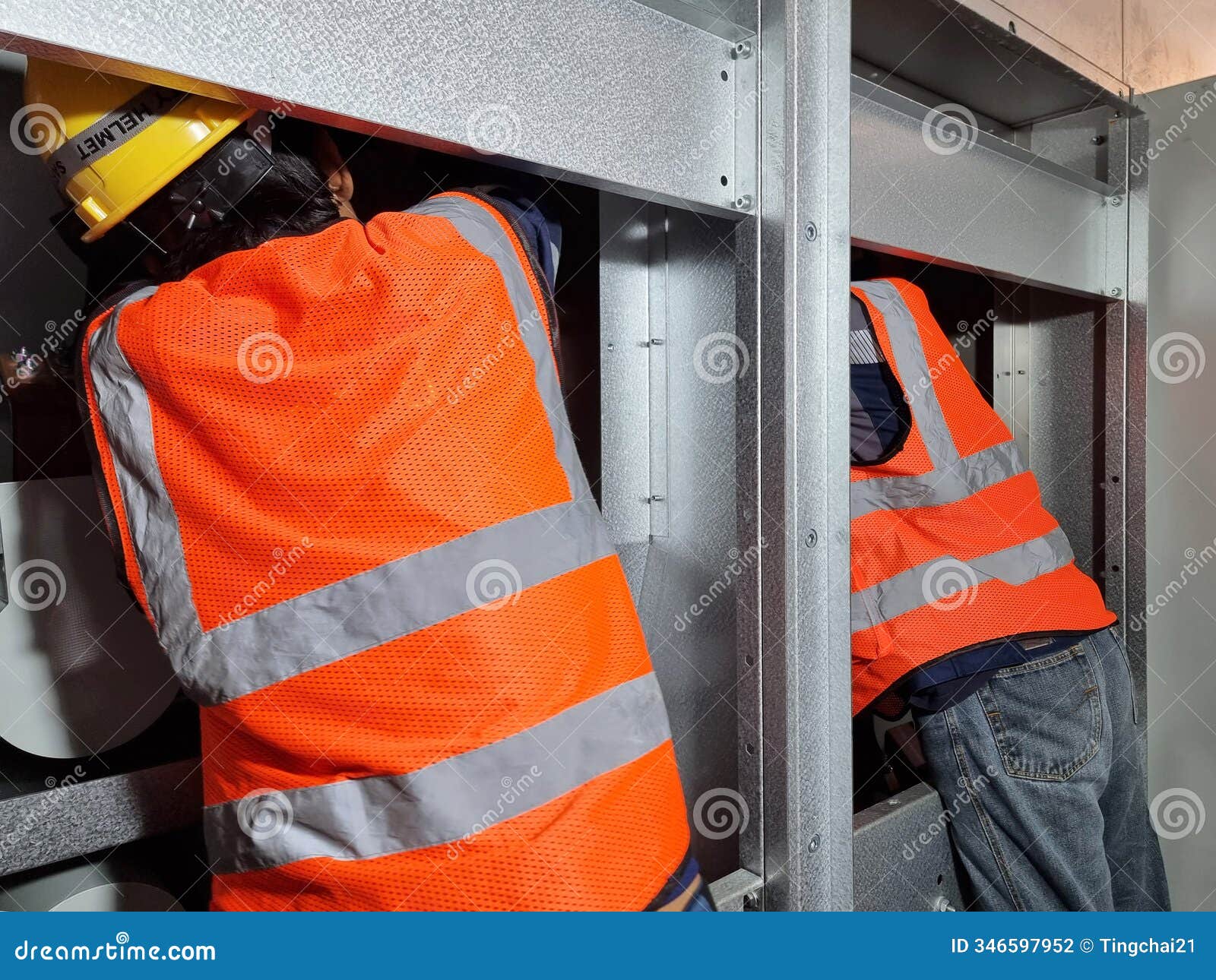 Electrical Workers Cleaning and Tightening for Main Bus Bar of Medium ...