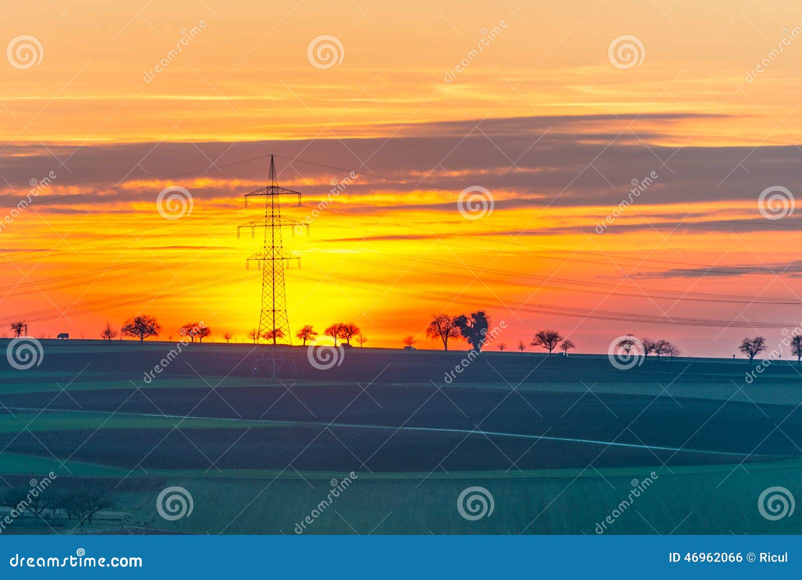 Electrical pylon at sunset stock photo. Image of silhouette - 46962066