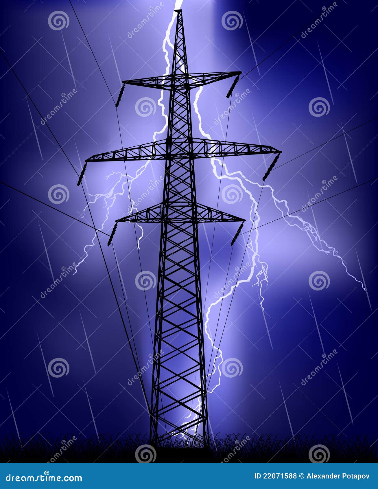 Electrical Pylon Under Lightning Stock Vector - Illustration of ...