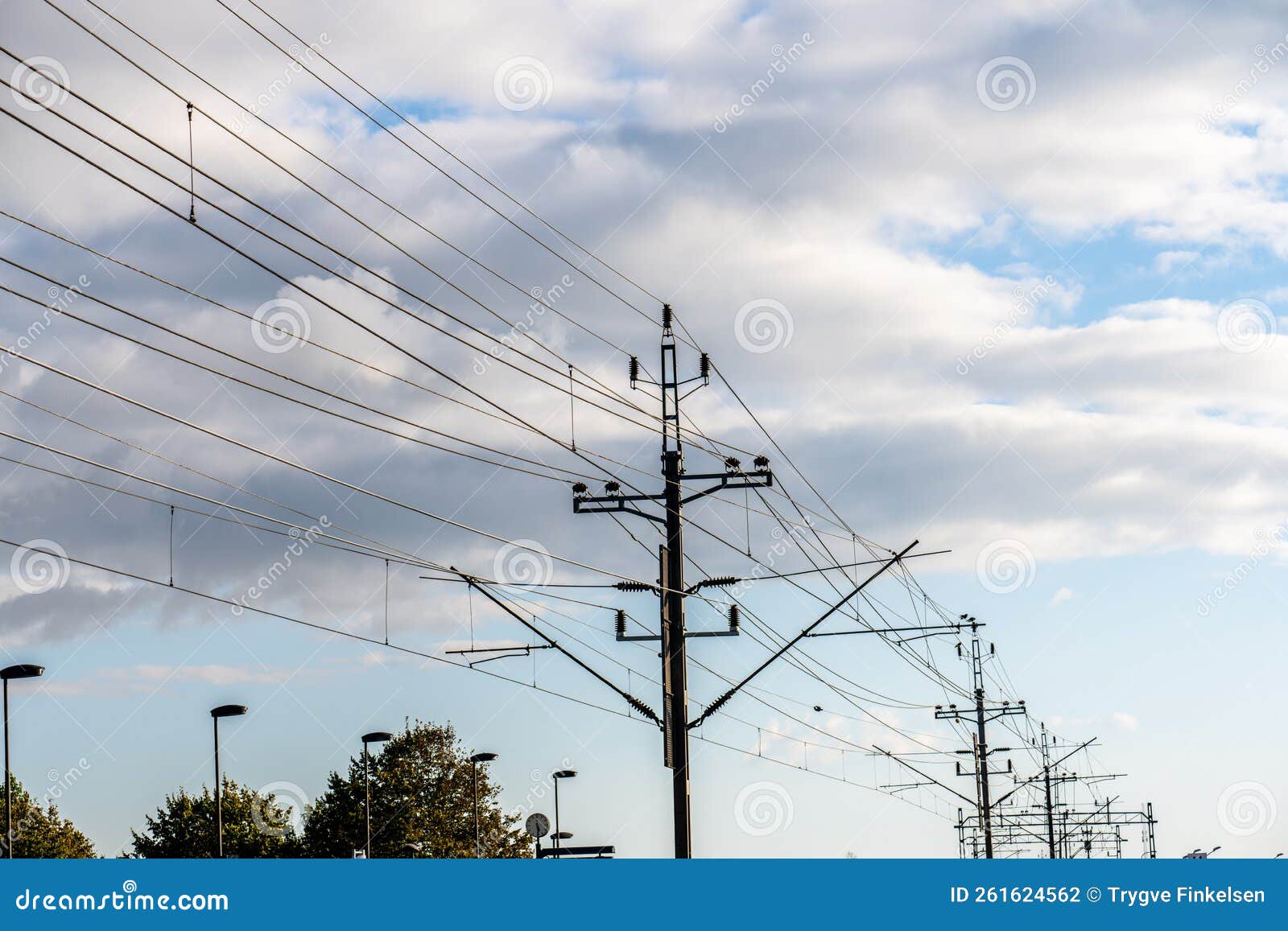 Electrical Railway Lines Hanging Above the Tracks.. Stock Photo - Image ...