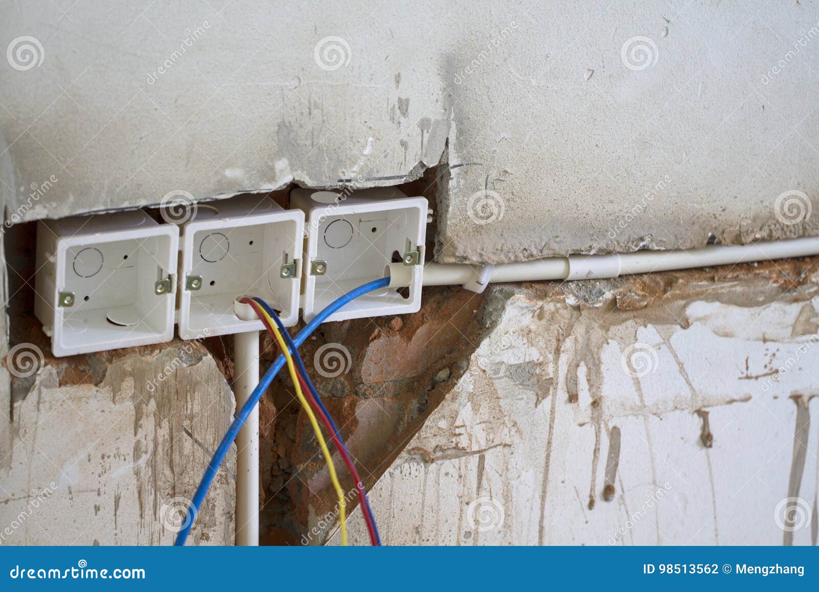 Electrical renovation work stock photo. Image of computer - 98513562