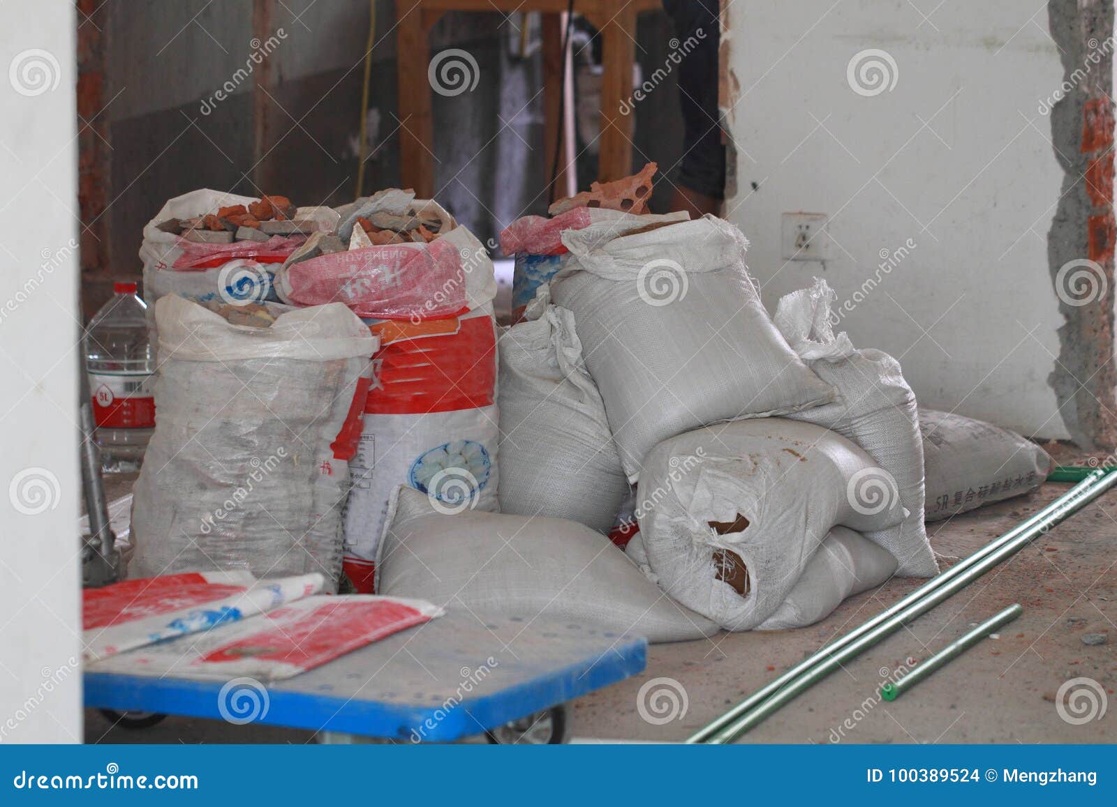 Electrical Renovation Work, Full Construction Waste Debris Bags Stock ...