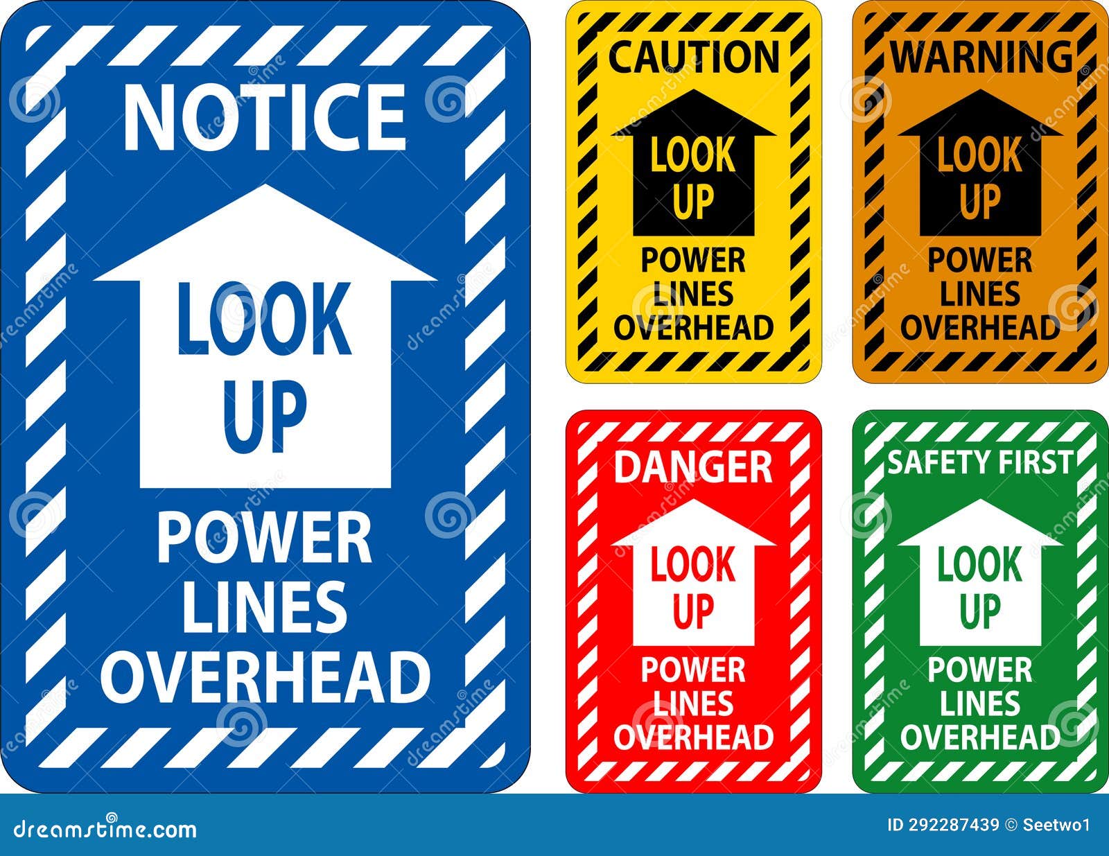 Electrical Safety Sign Caution Look Up, Power Lines Overhead Stock ...