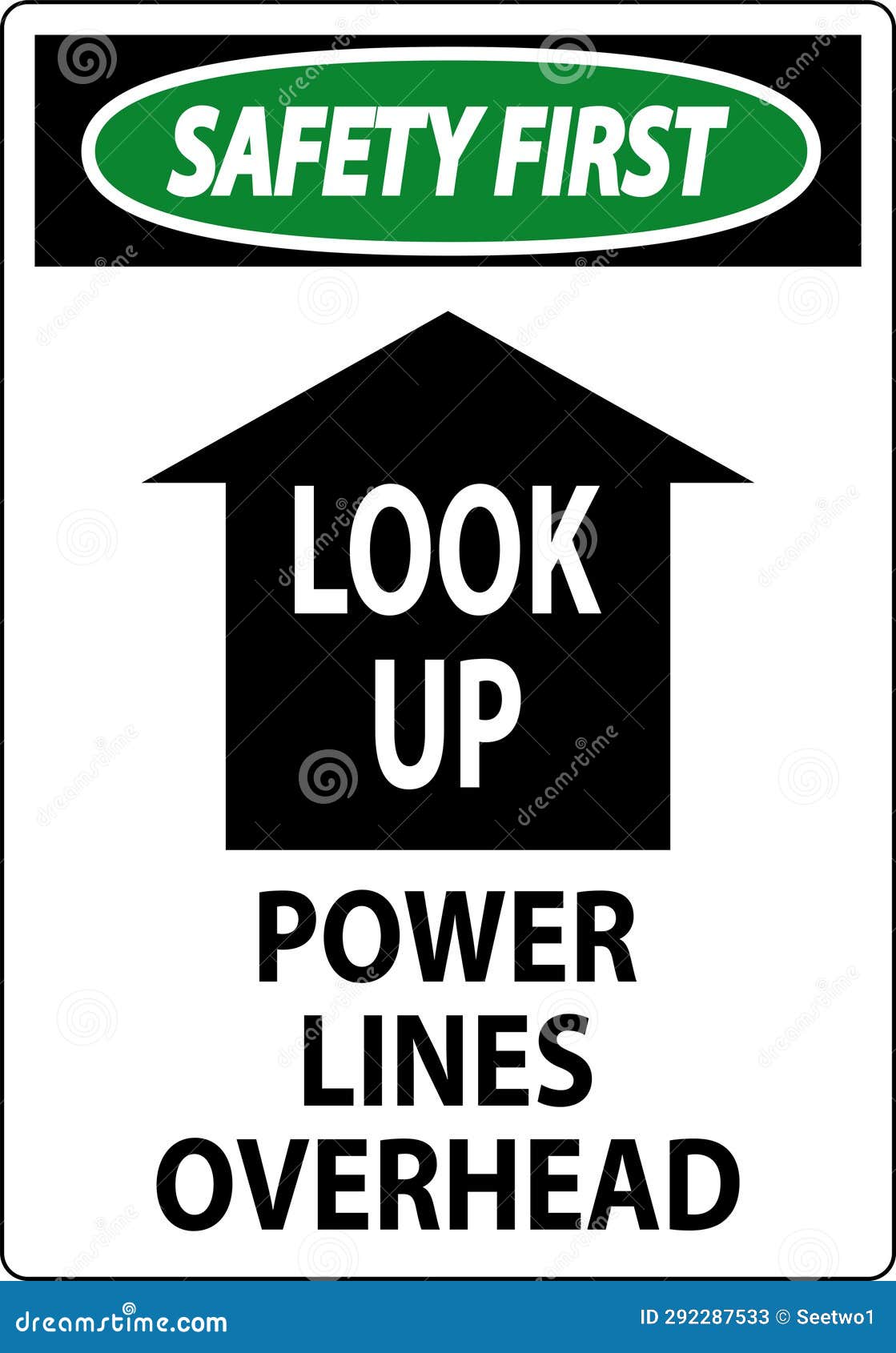 Electrical Safety Sign Caution Look Up, Power Lines Overhead Stock ...