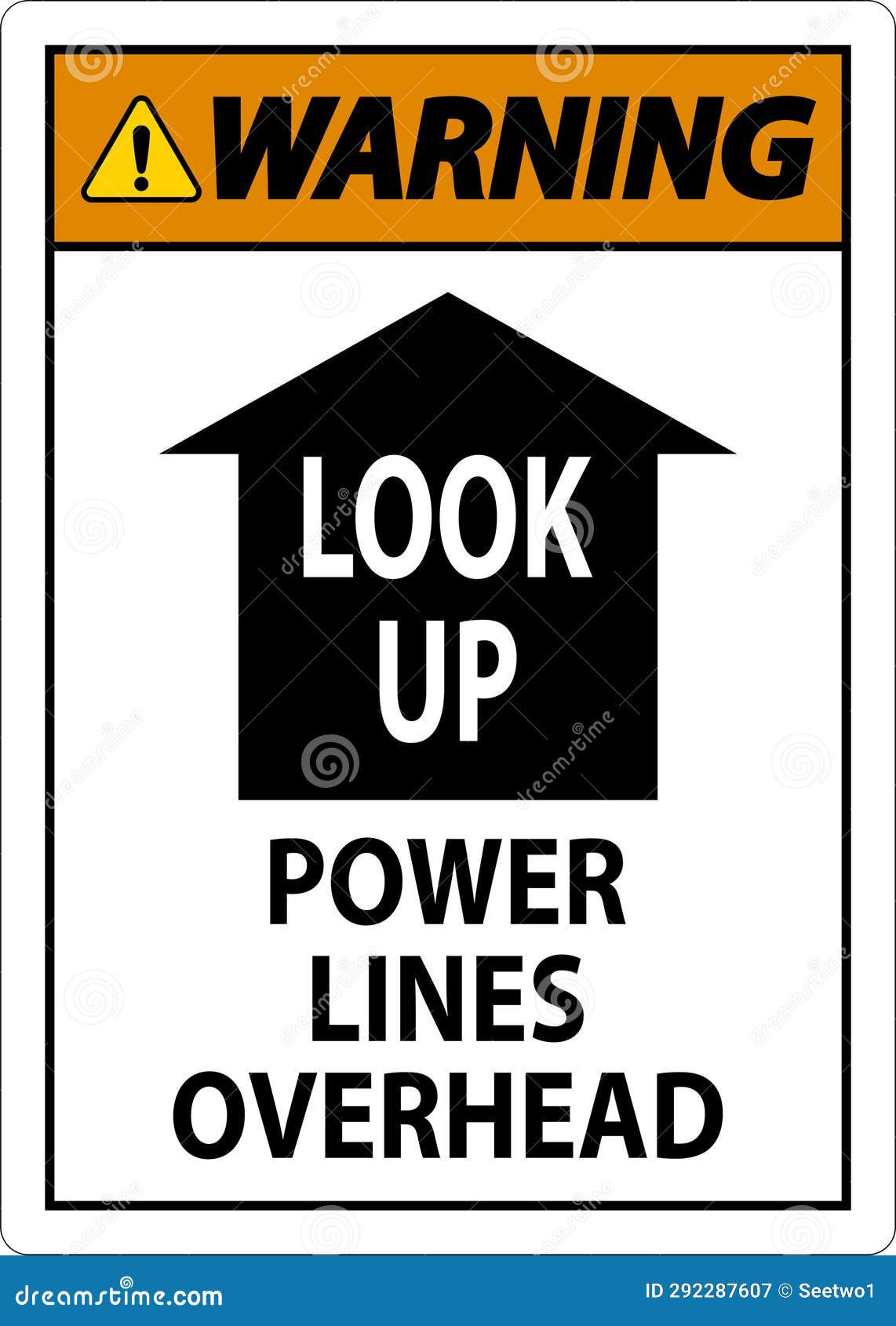 Electrical Safety Sign Warning Look Up, Power Lines Overhead Stock ...