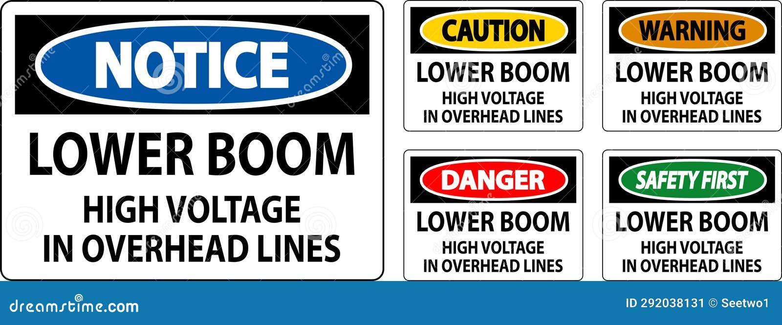 Electrical Safety Sign Warning - Lower Boom High Voltage in Overhead ...