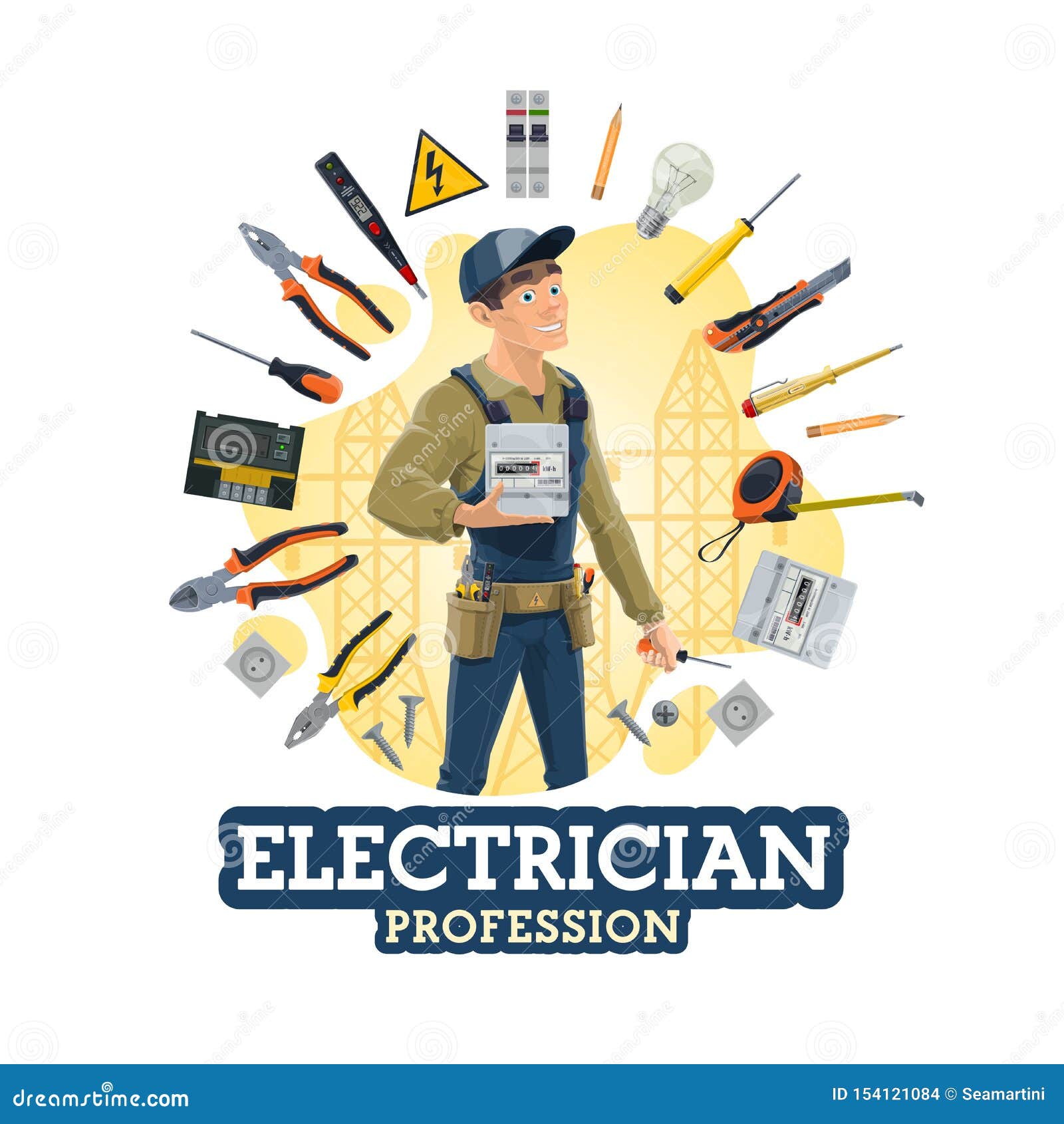 Electrical Service Worker and Electrician Tools Stock Vector ...