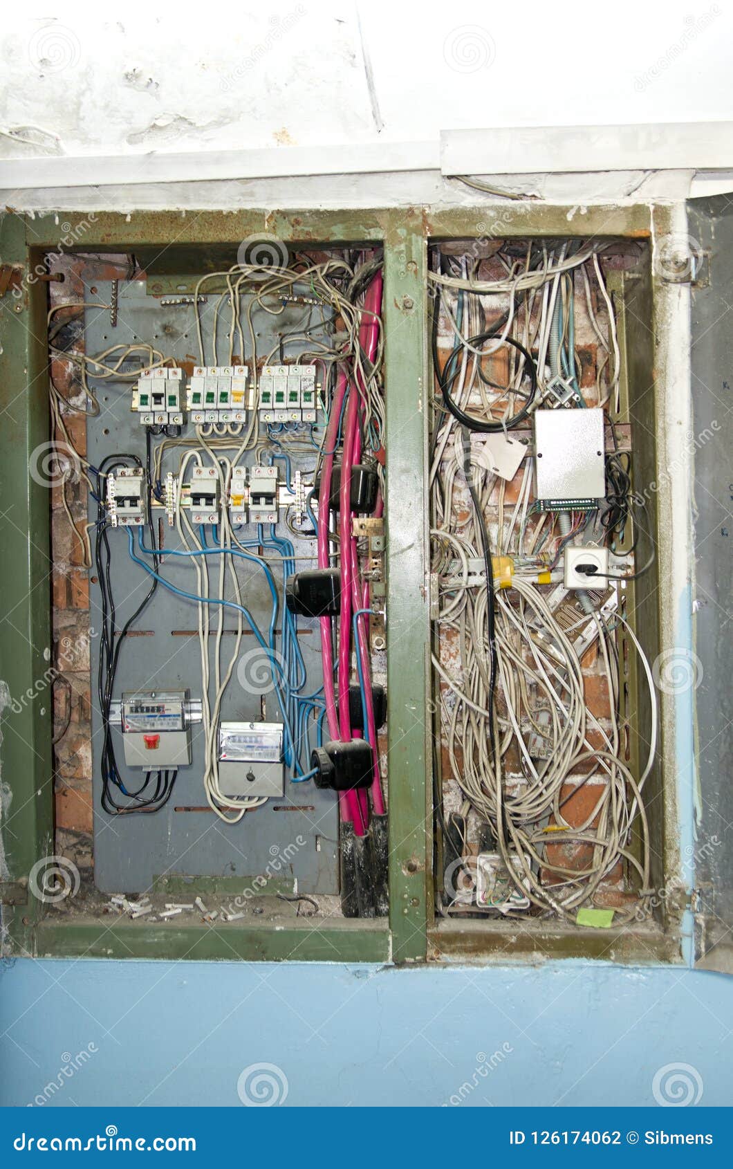 Electrical Shield, Poor Quality Electrical Wiring. Retro Stock Photo ...