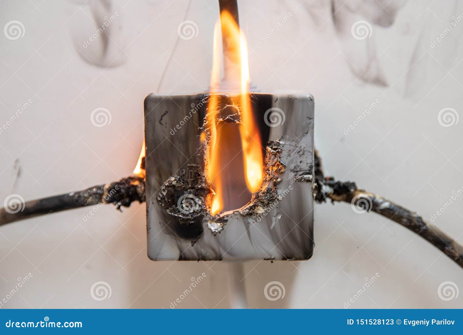 Electrical Short Circuit. Cable Wiring Is On Fire, Splitter Is Self ...