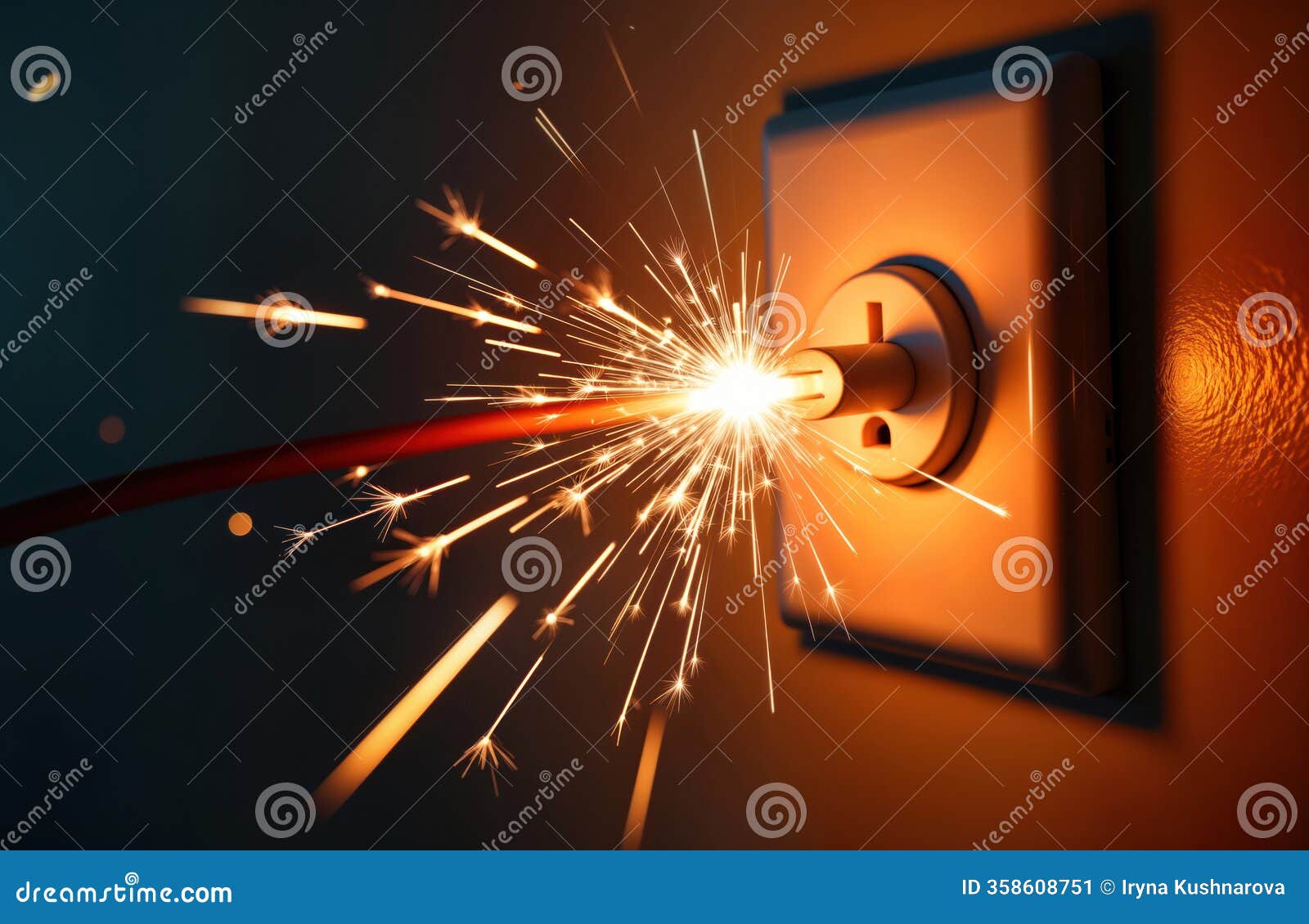 Electrical Short Circuit Sparks Fly from Power Outlet. High Voltage ...