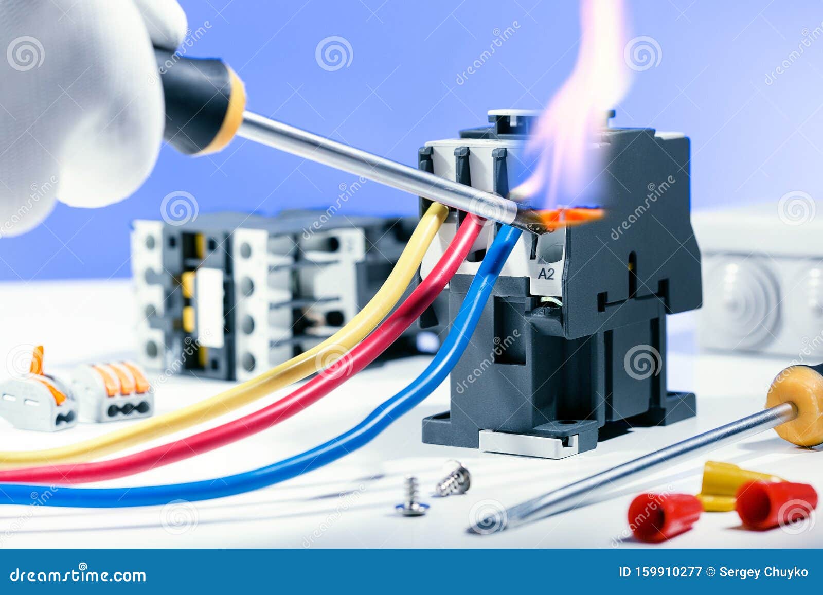 Electrical Short and Fire in Electrical System. Stock Image - Image of ...
