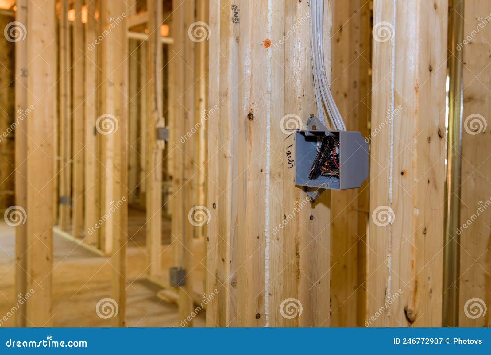 Electrical Socket Boxes Inside Frame House with Basic Electrical Wiring ...