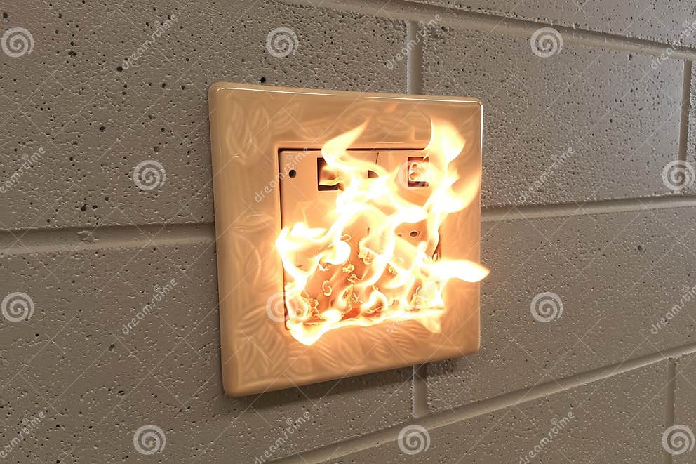 Electrical Socket on Fire, a Dangerous Hazard on the Wall, Posing ...