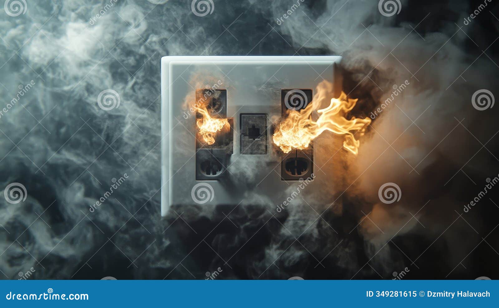 Electrical Socket Fire Hazard with Flames and Smoke Risk Stock Image ...