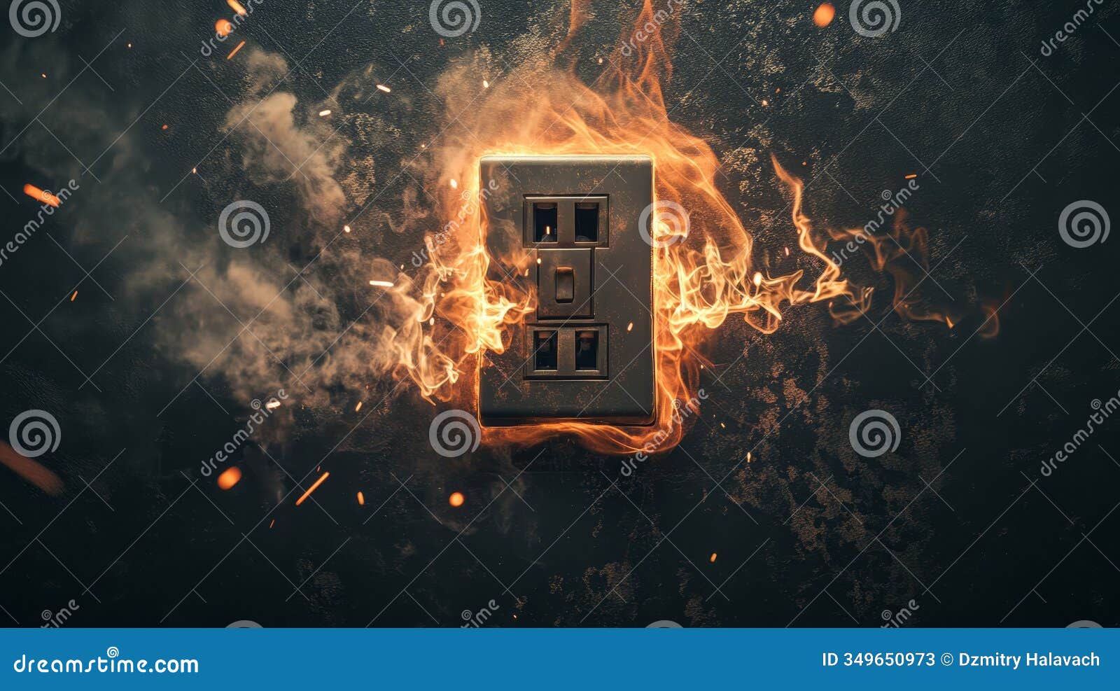 Electrical Socket Fire Hazard with Flames and Smoke Risk Stock Image ...