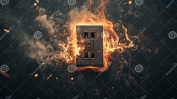 Electrical Socket Fire Hazard with Flames and Smoke Risk Stock Image ...