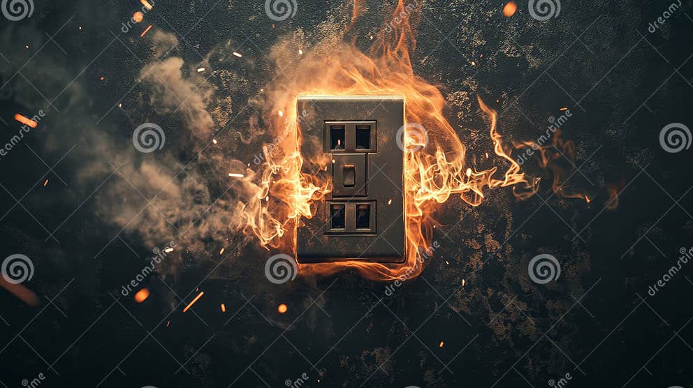 Electrical Socket Fire Hazard with Flames and Smoke Risk Stock Image ...