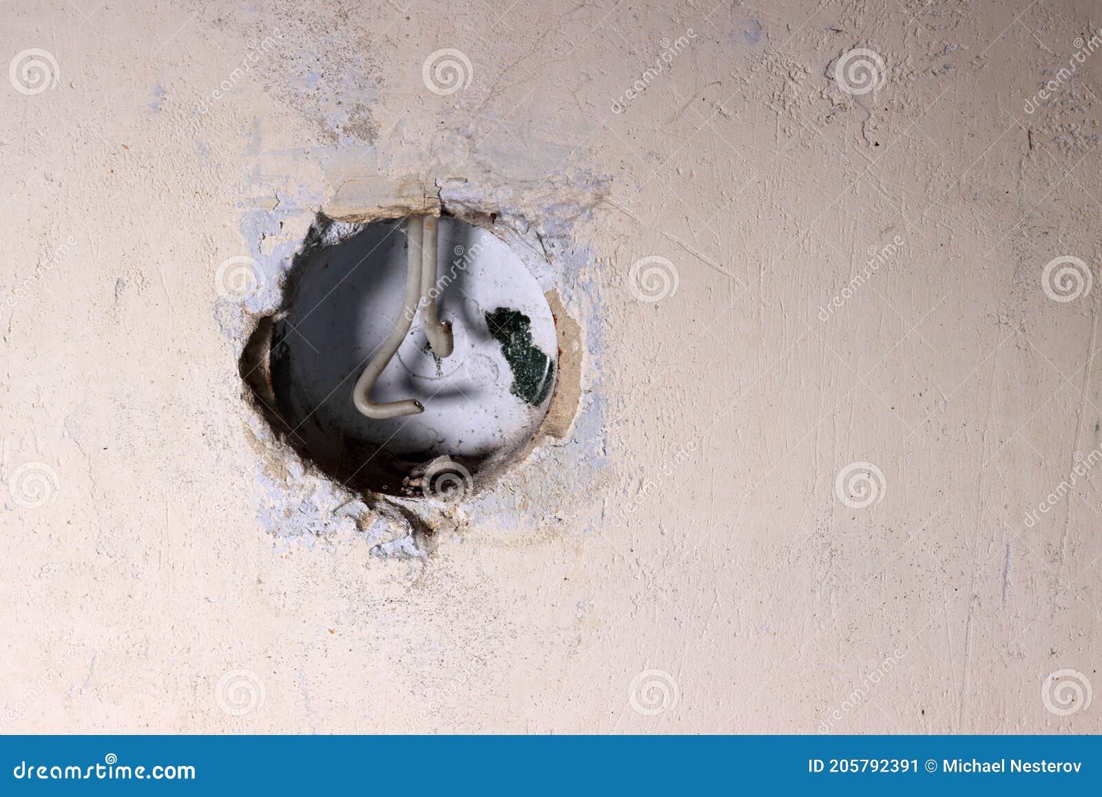 Electrical Socket Hole on Concrete Wall Close Up. Space for Text Stock ...