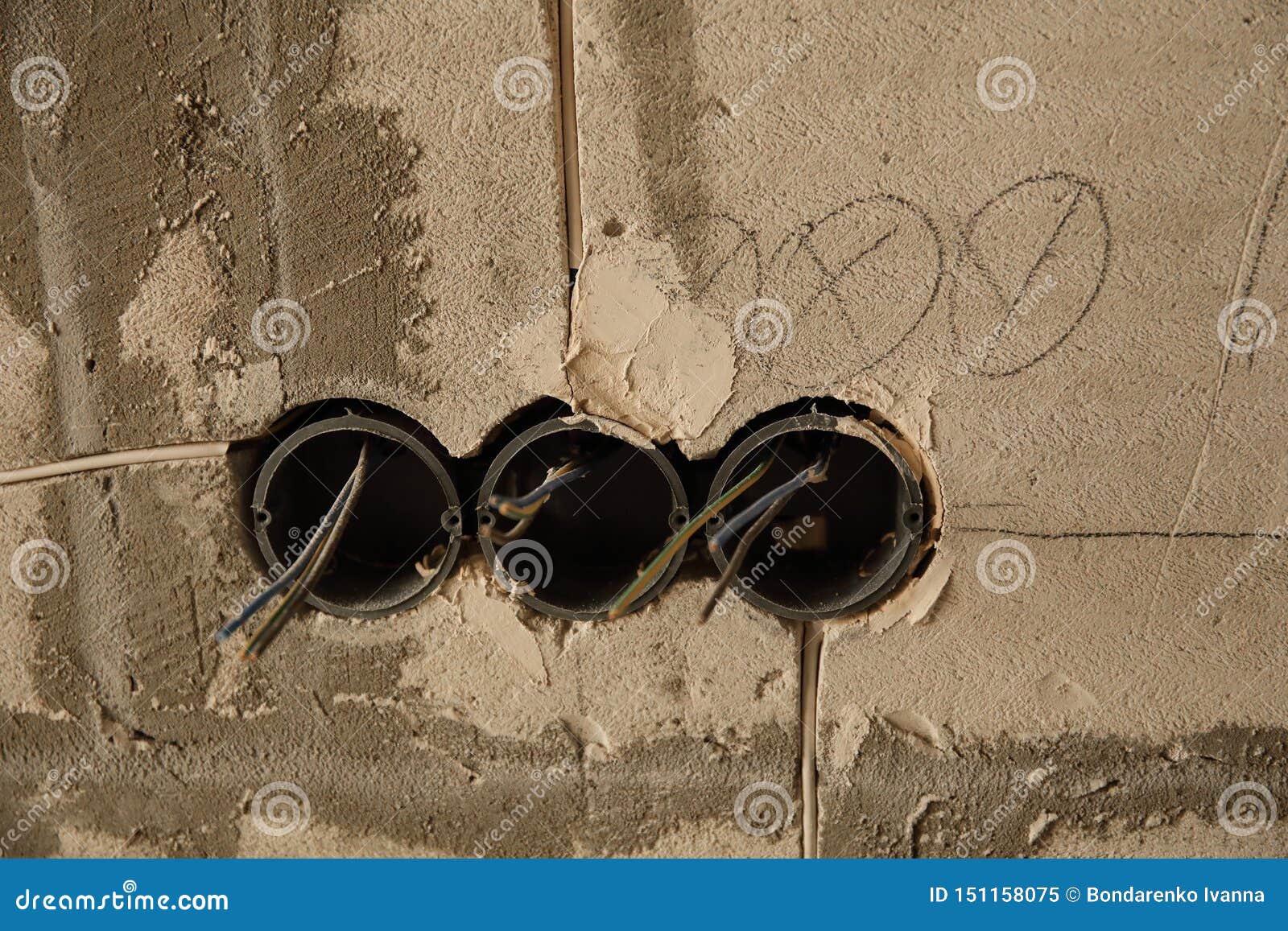 Electrical Socket Hole on Concrete Wall. Under Construction Electrical ...