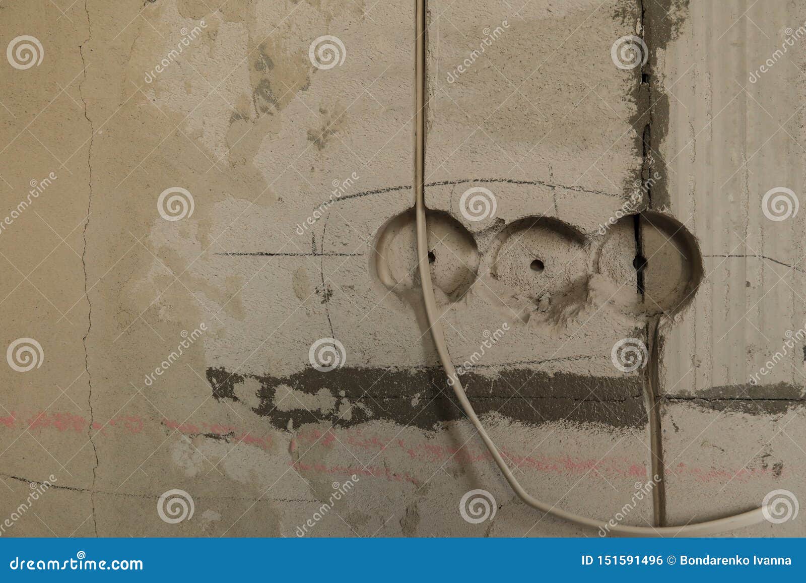 Electrical Socket Hole on Concrete Wall. Under Construction Electrical ...