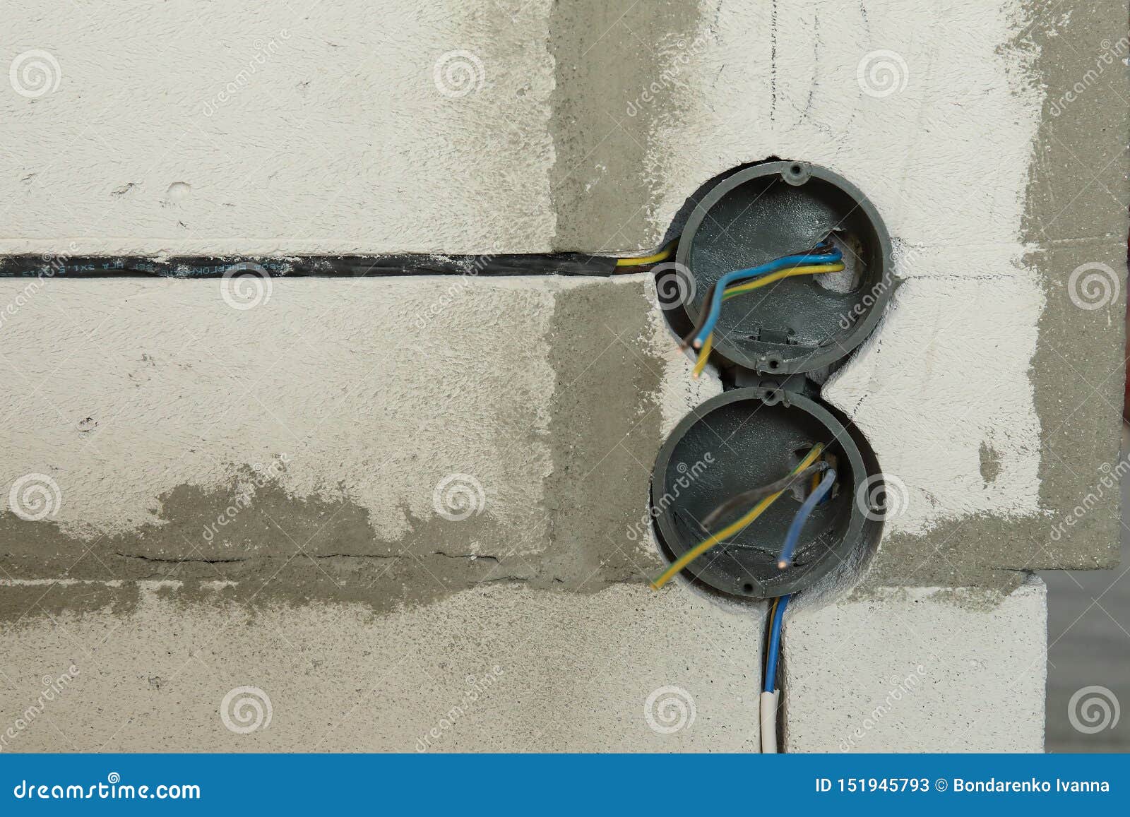 Electrical Socket Hole on Concrete Wall. Under Construction Electrical ...