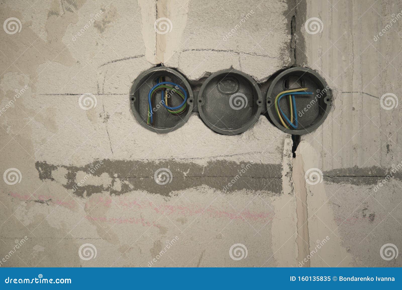 Electrical Socket Hole on Concrete Wall Stock Image - Image of cable ...