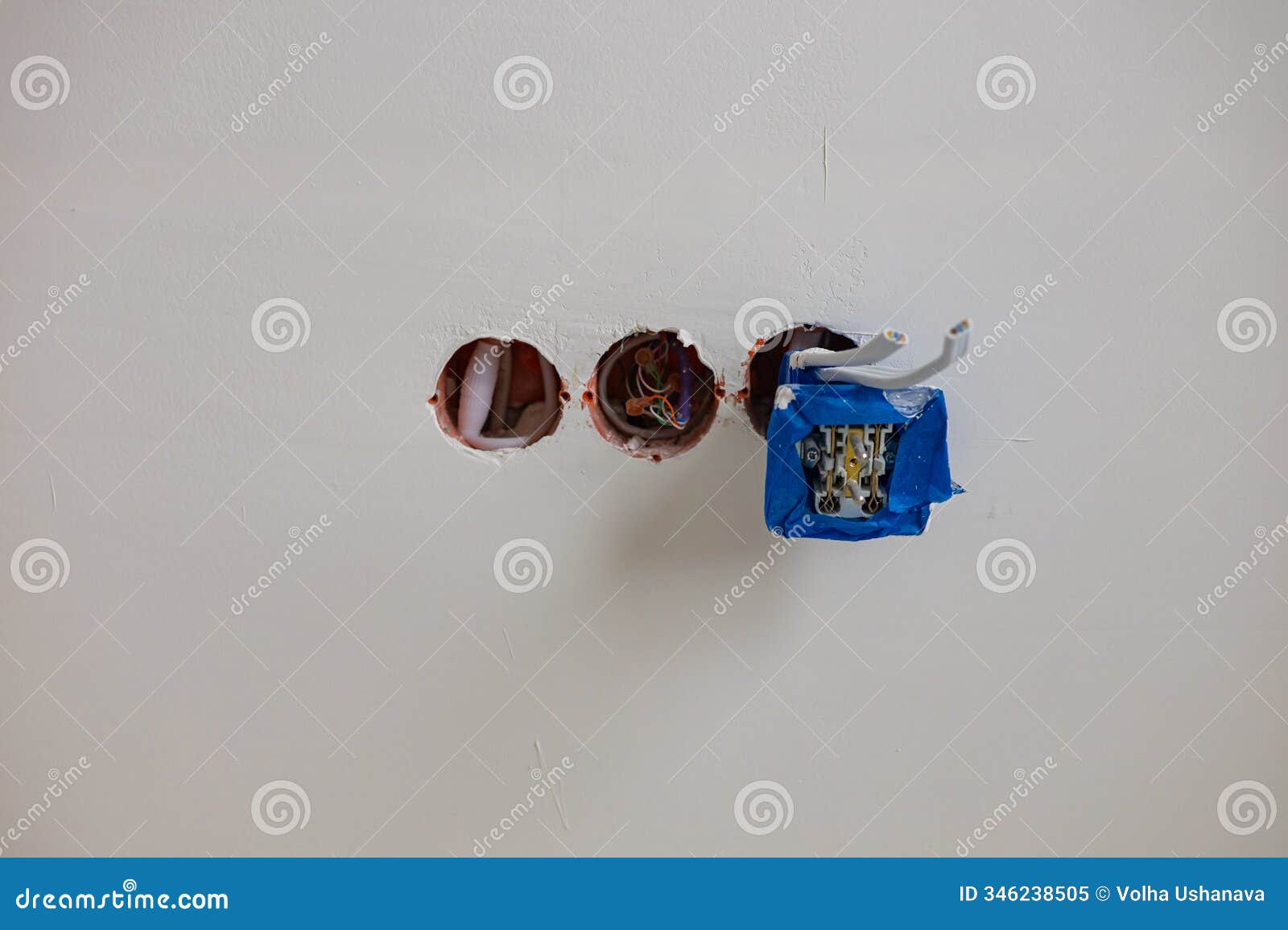 Electrical Socket Installation in Progress with Exposed Wires and ...