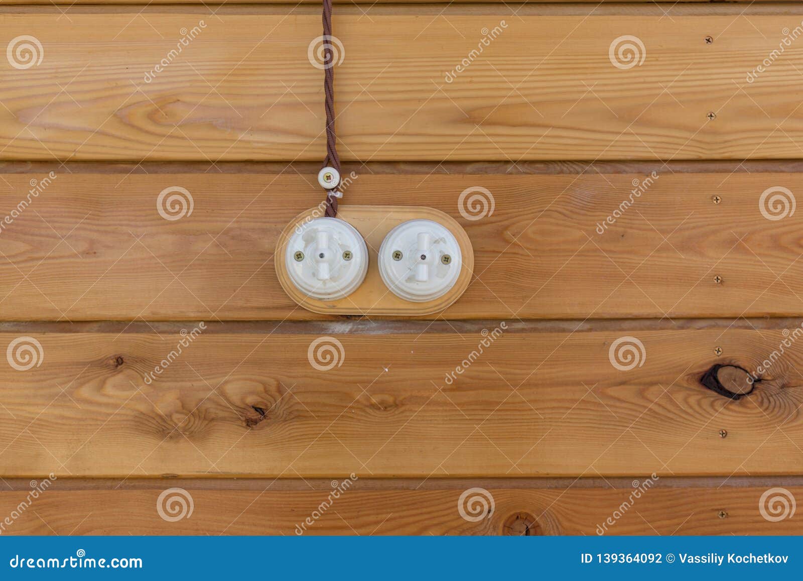 Electrical Socket and Switch in Retro Style on a Wooden Wall. Design of ...