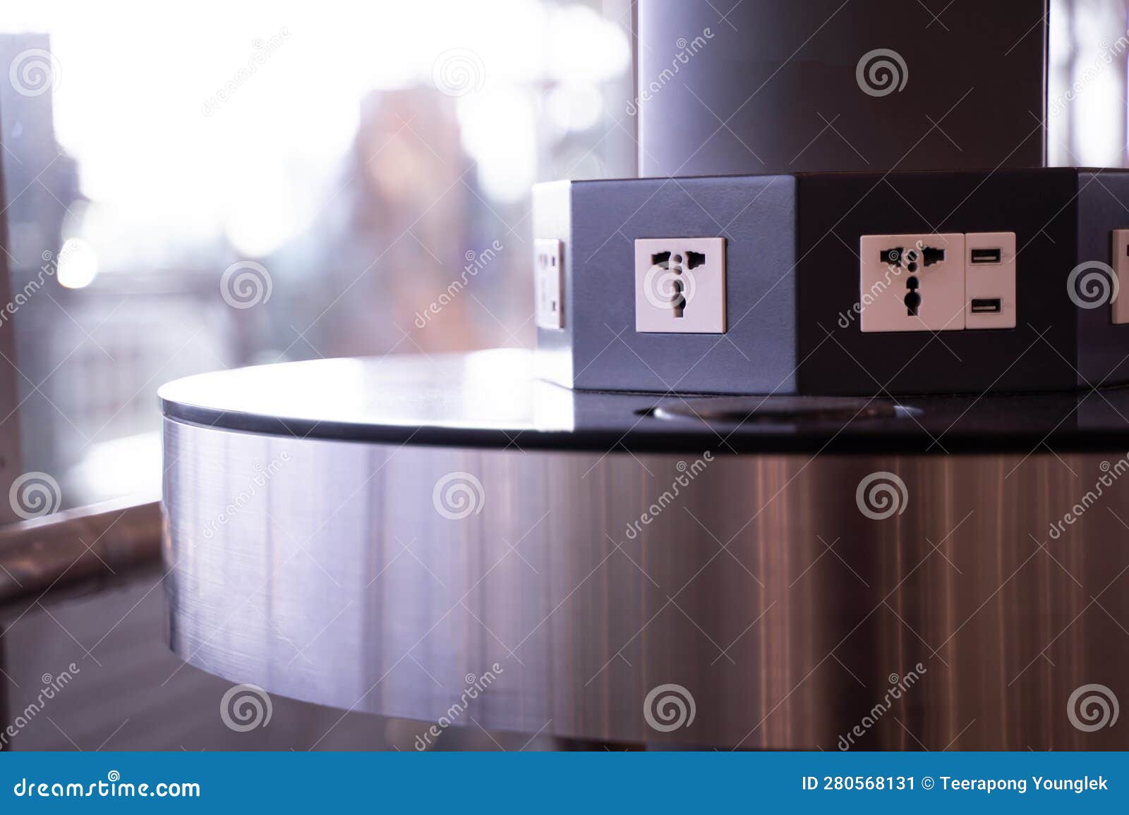 Electrical Socket with Three Receptacles Installed on the Pole of the ...
