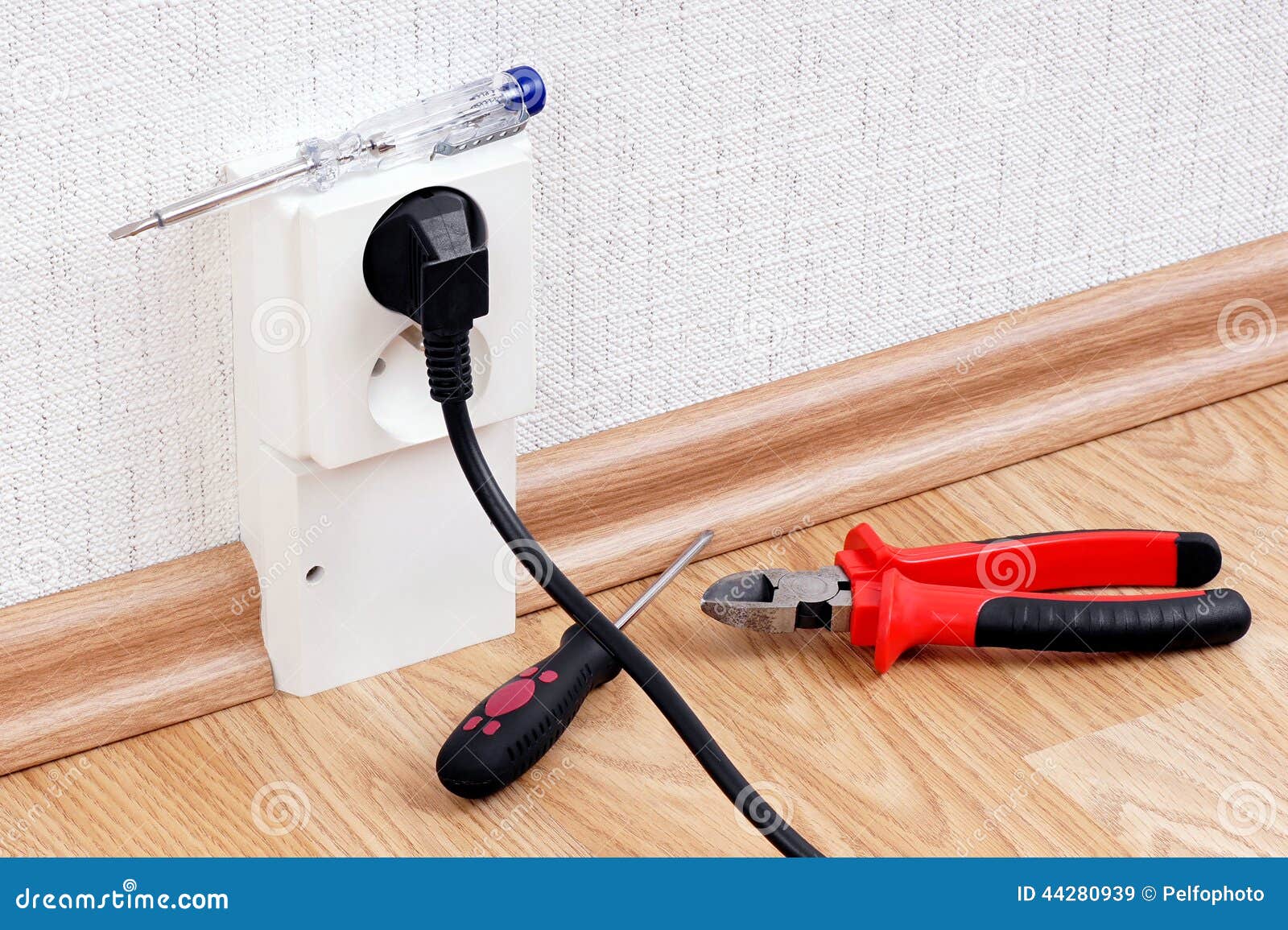 Electrical Socket and Tools. Stock Image - Image of floor, danger: 44280939