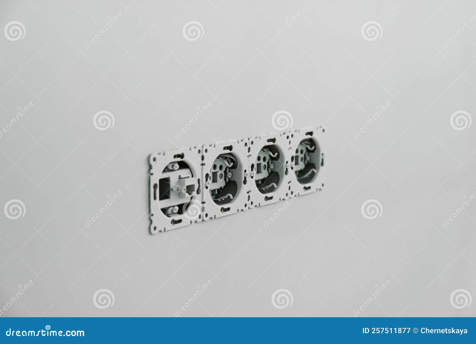 Electrical Sockets with Wiring on Wall, Closeup Stock Image - Image of ...