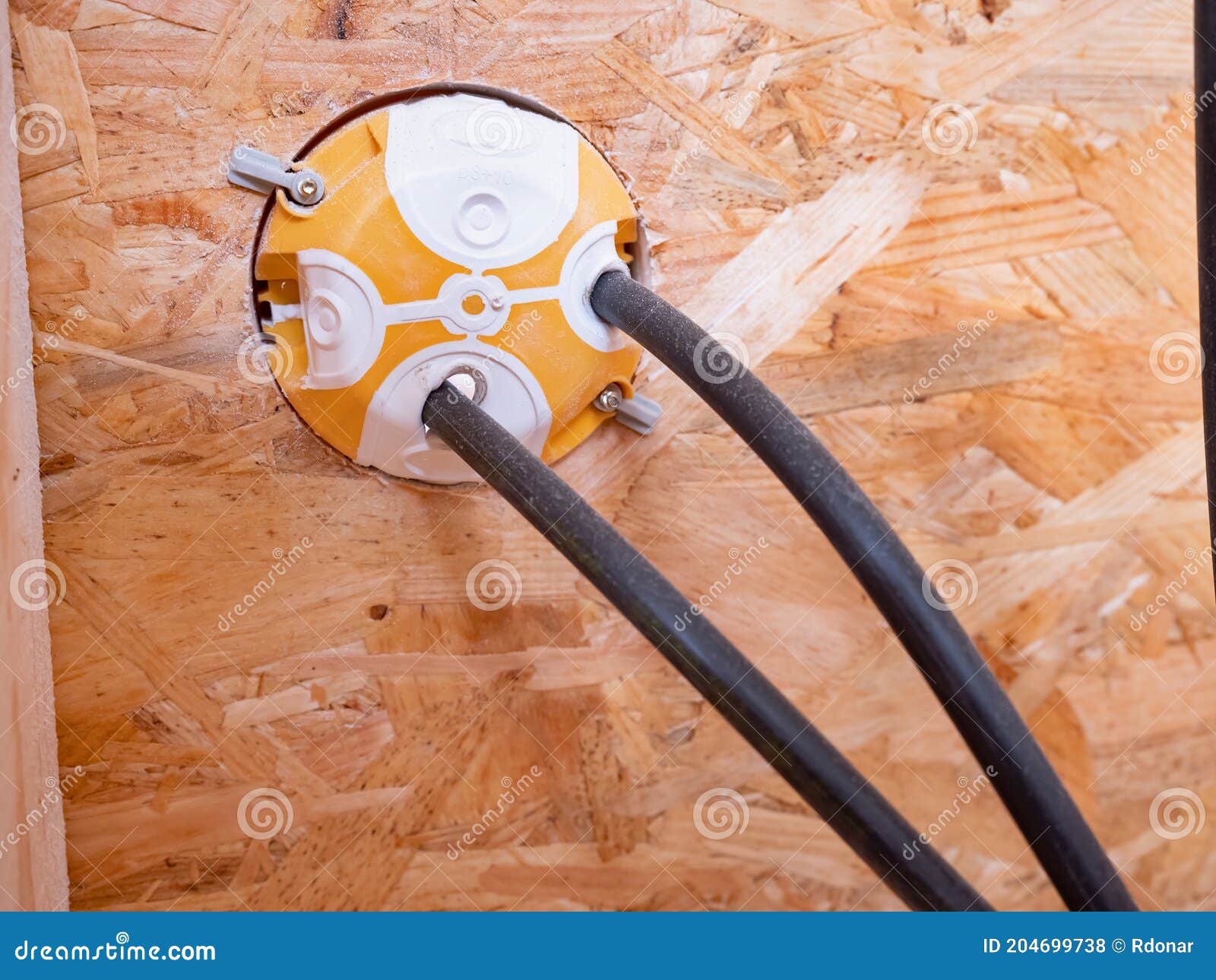 Electrical Sockets in a Wooden Building from the Back. Preparation for ...