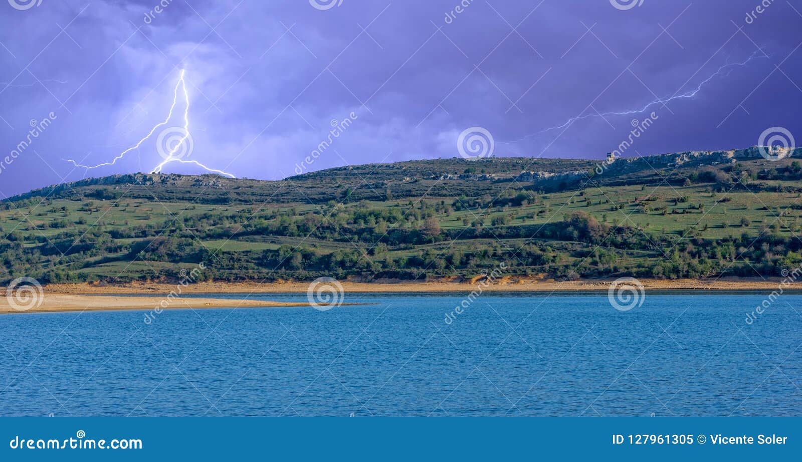 An Electrical Storm Over the Blue Lake Stock Image - Image of scenic ...