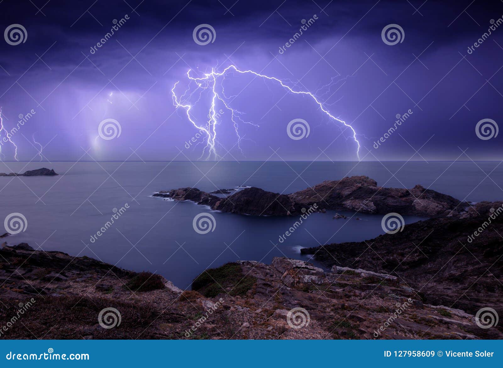 An Electrical Storm Over the Sea at Sunset Stock Image - Image of ocean ...