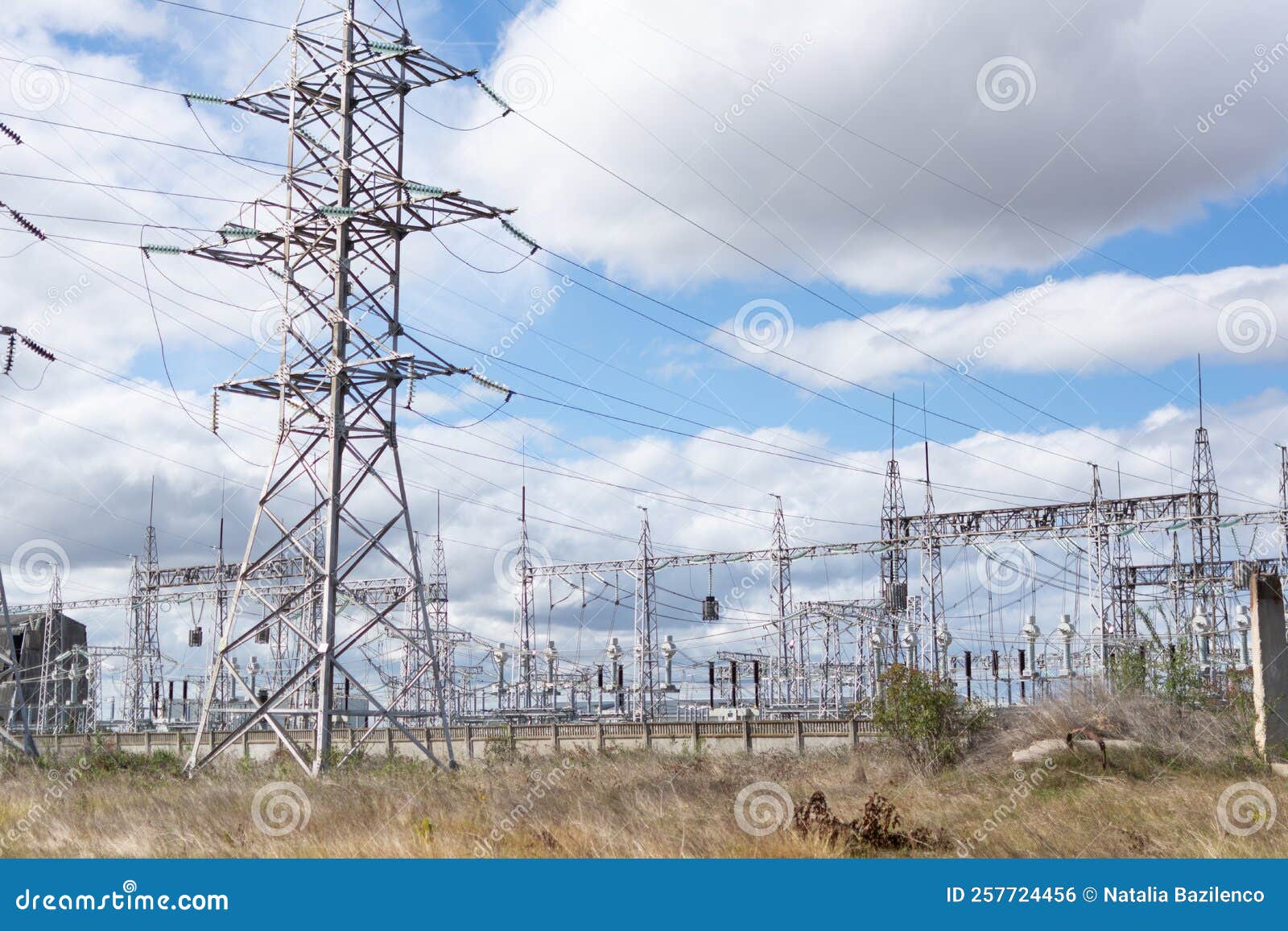 Electrical Substation Against Blue Cloudy Sky Stock Photo - Image of ...
