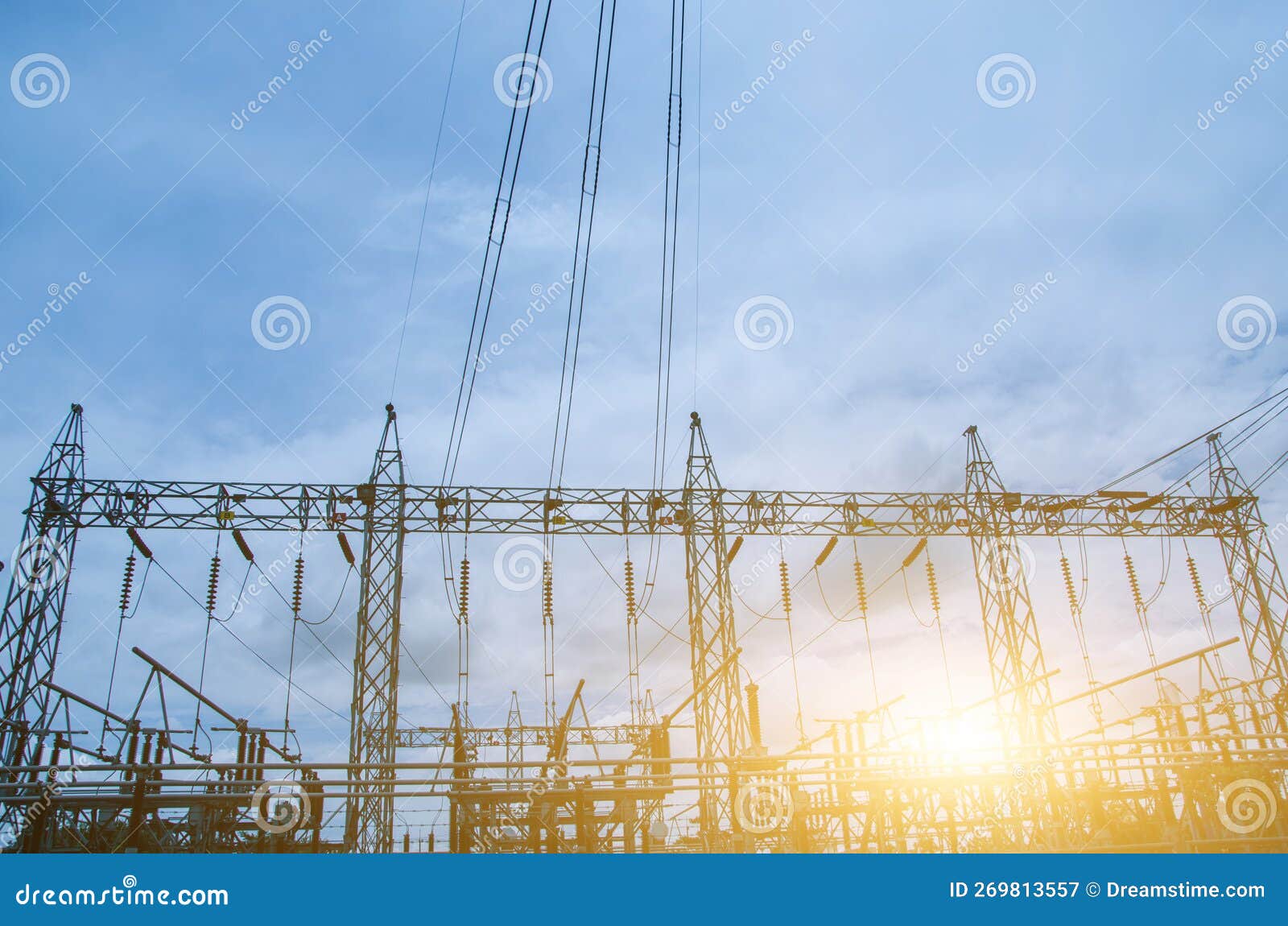Electrical Substation on a Blue Sky Background Stock Image - Image of ...